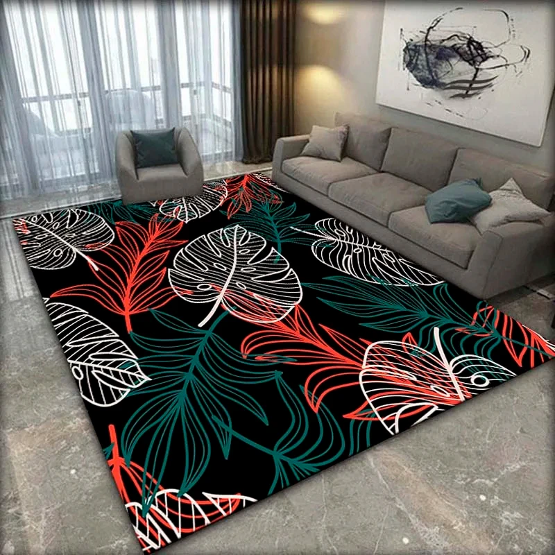 3D Palm Leaf Carpet Green Tropical Plants Rugs Kitchen Bathroom Anti ...