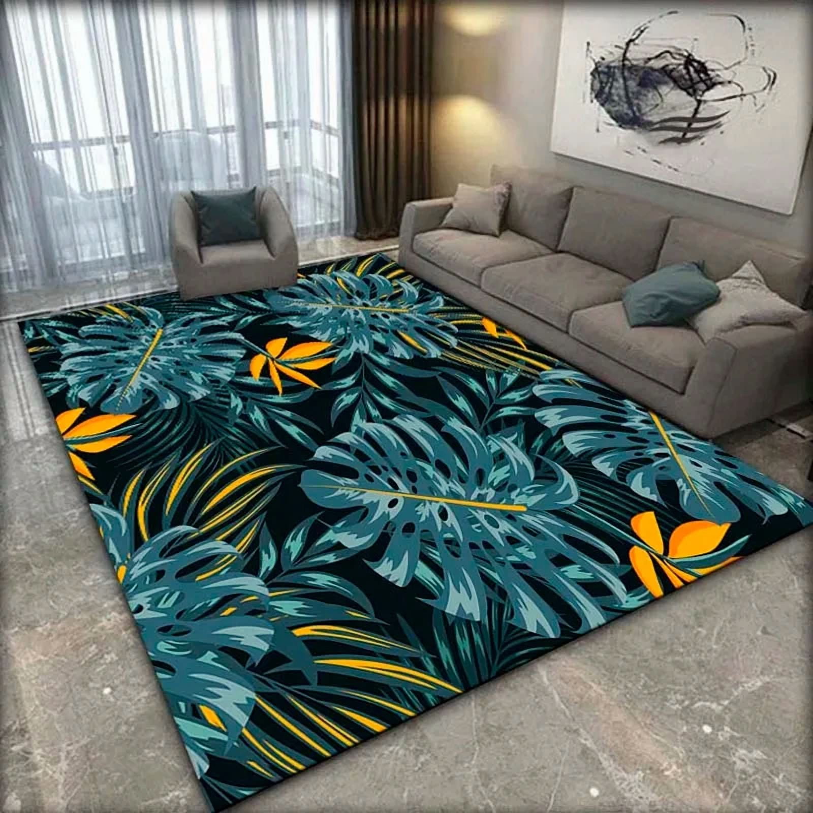 3D Palm Leaf Carpet Green Tropical Plants Rugs Kitchen Bathroom Anti ...