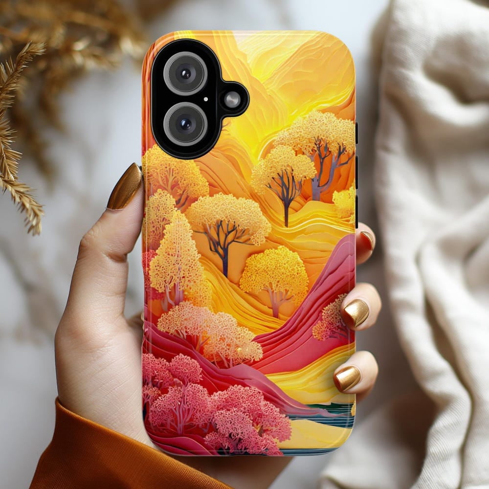 3D Paper Art Autumn Forest Mountain Fall Phone Case with iPhone 17 to ...