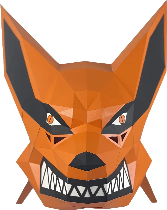 3D Paper Mold Nine Tailed Demon Fox Head Mask Headgear Model Halloween ...