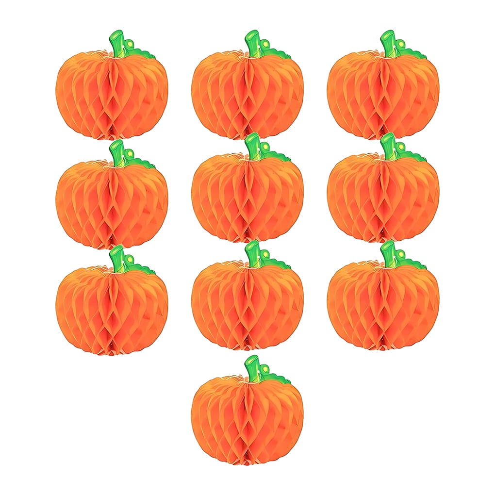 3D Paper Pumpkin Lantern Decor 10ct Halloween Honeycomb Tissue Pom Poms ...
