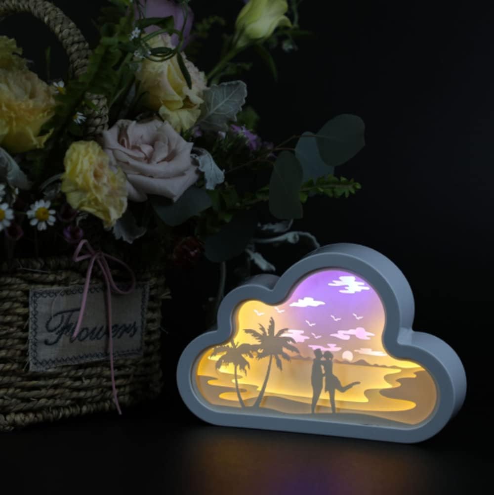 3D Papercut Light Boxes, Paper Carving Night Light Cloud Shadow Box LED ...