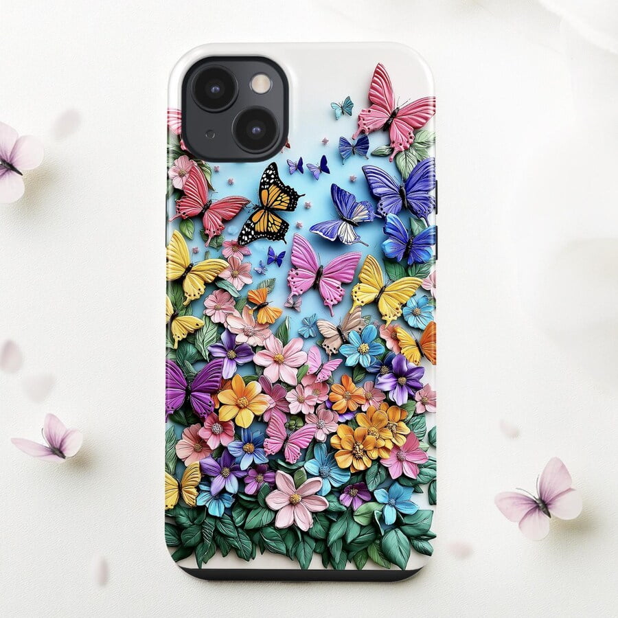 3D Pastel Floral Fantasy Fairycore Butterfly Garden Phone Case with ...