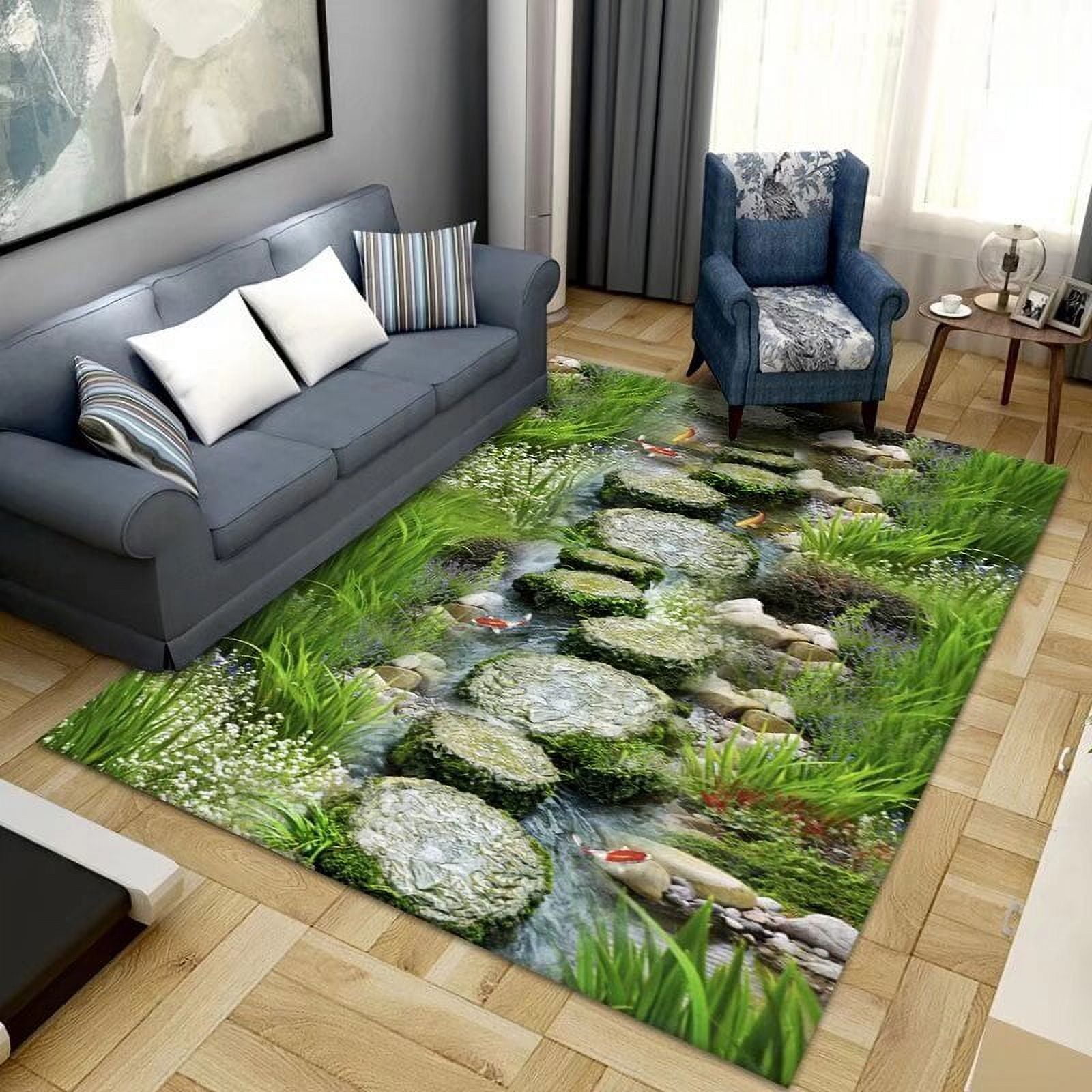 3D Pastoral Living Room Carpets Flower Grass Stream Bedroom ration Rug ...