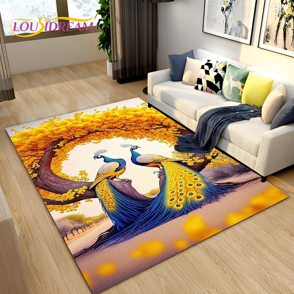 3D Peacock Bird Animal Cartoon Area Rug Carpet Rug for Living Room ...