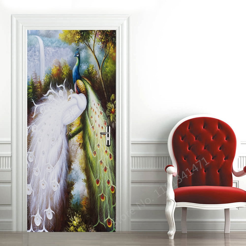 3D Peacock Door Stickers Home Decor Removable Wallpapers DIY Self ...