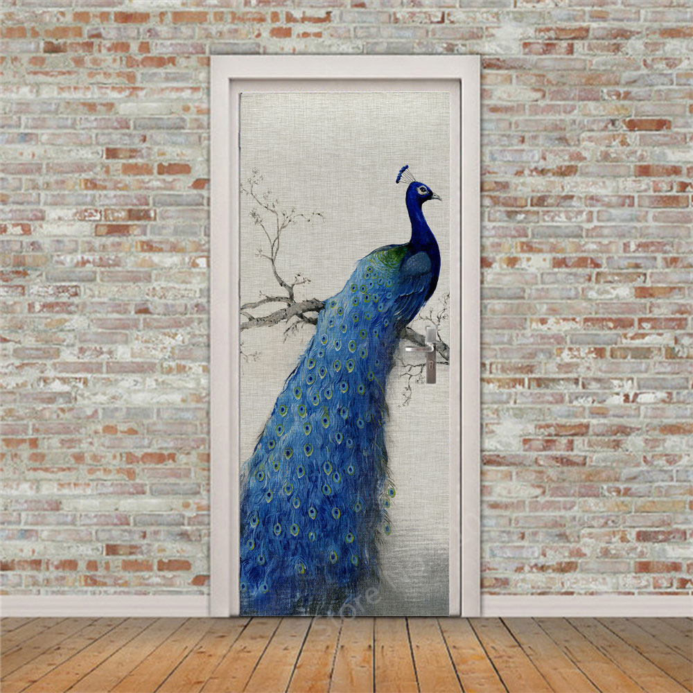 3D Peacock Door Stickers Home Decor Removable Wallpapers DIY Self ...