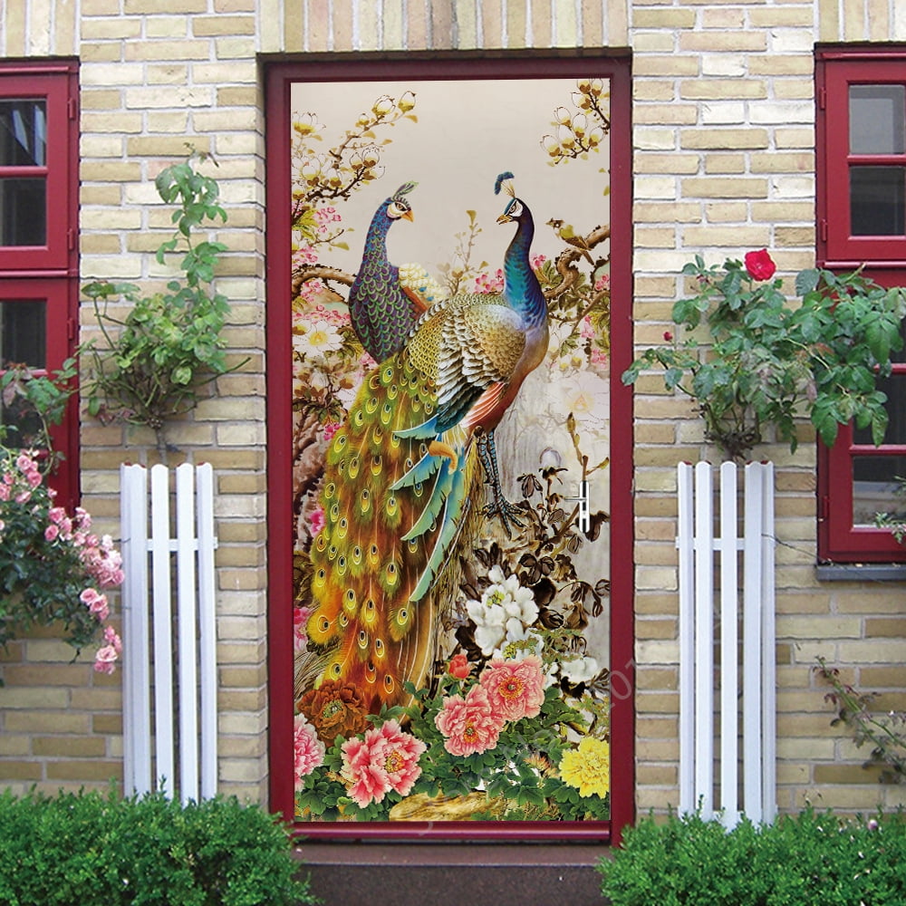 3D Peacock Door Stickers Home Decor Removable Wallpapers DIY Self ...