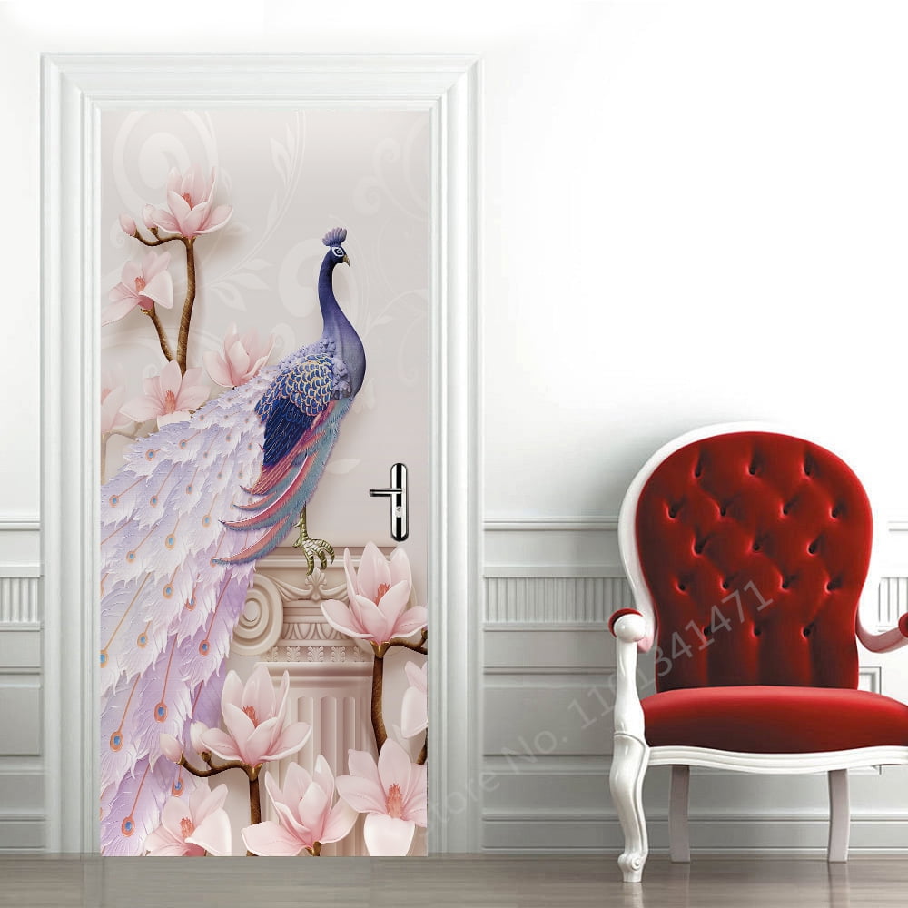 3D Peacock Door Stickers Home Decor Removable Wallpapers DIY Self ...