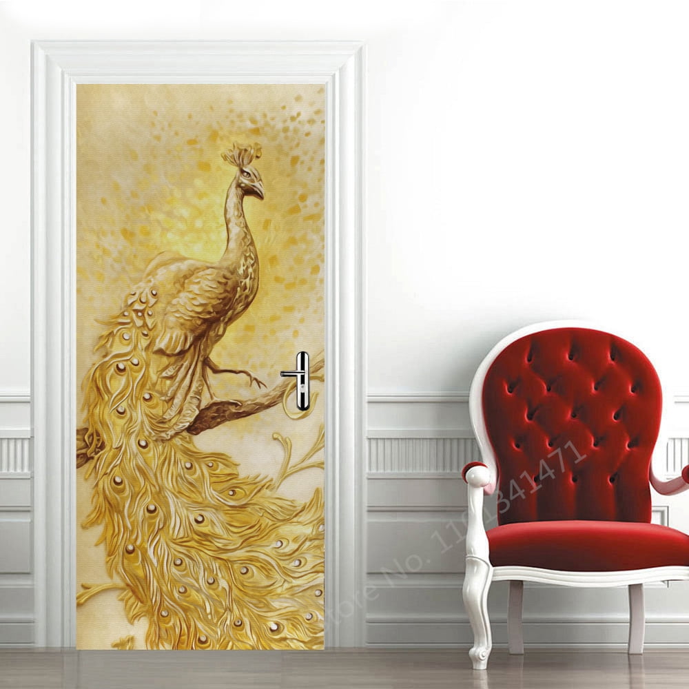 3D Peacock Door Stickers Home Decor Removable Wallpapers DIY Self ...