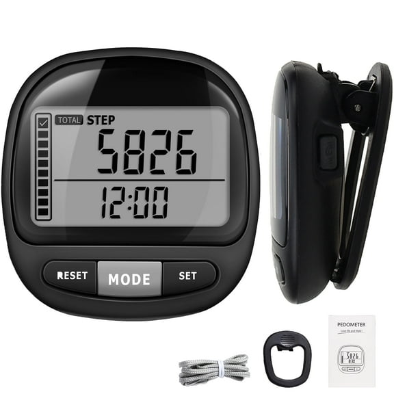 GJX 3D Pedometer for Walking with Clip and Strap, Walking Distance ...