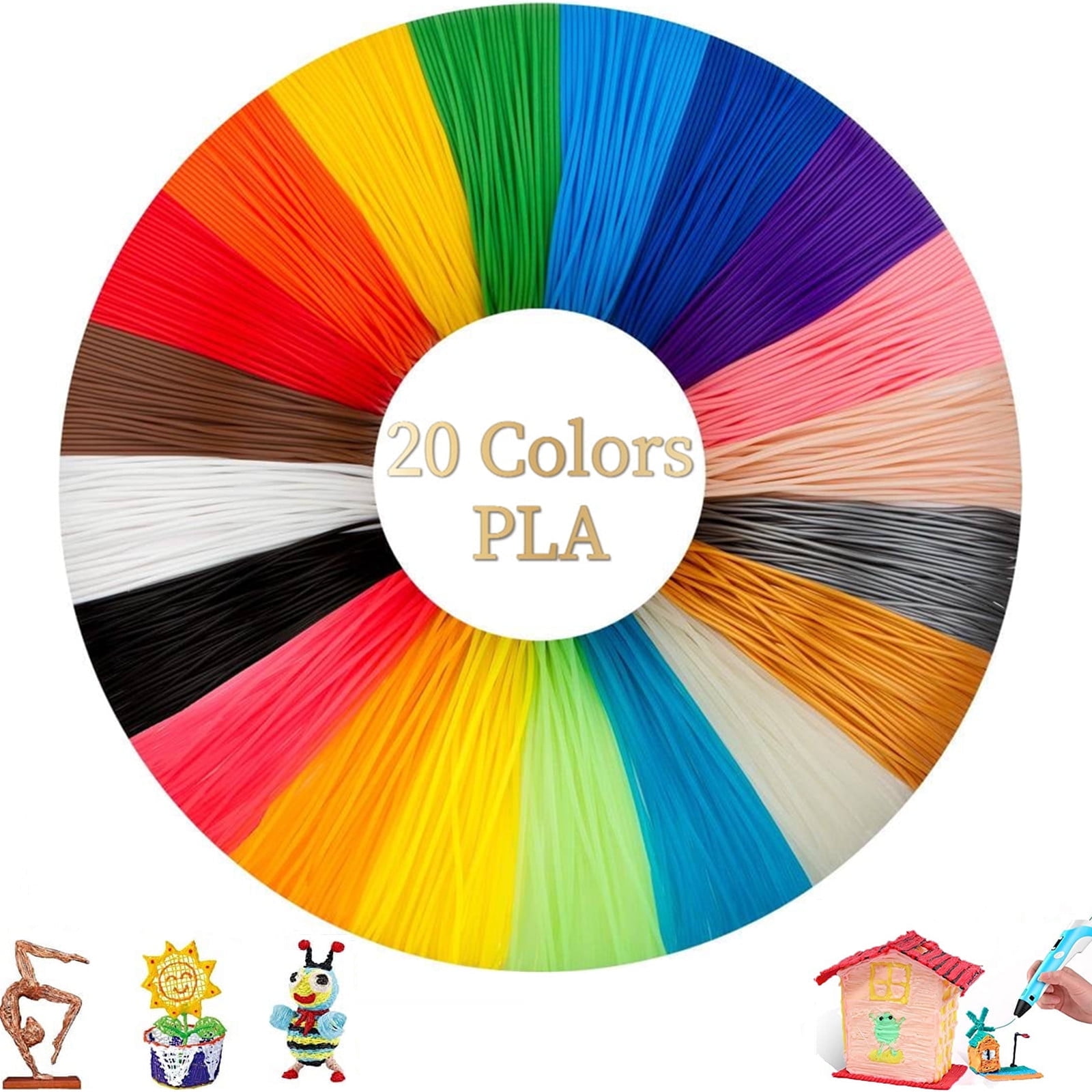 3D Pen PLA Filament Refills, 1.75mm PLA Filament Pack of 20 Colors Each ...