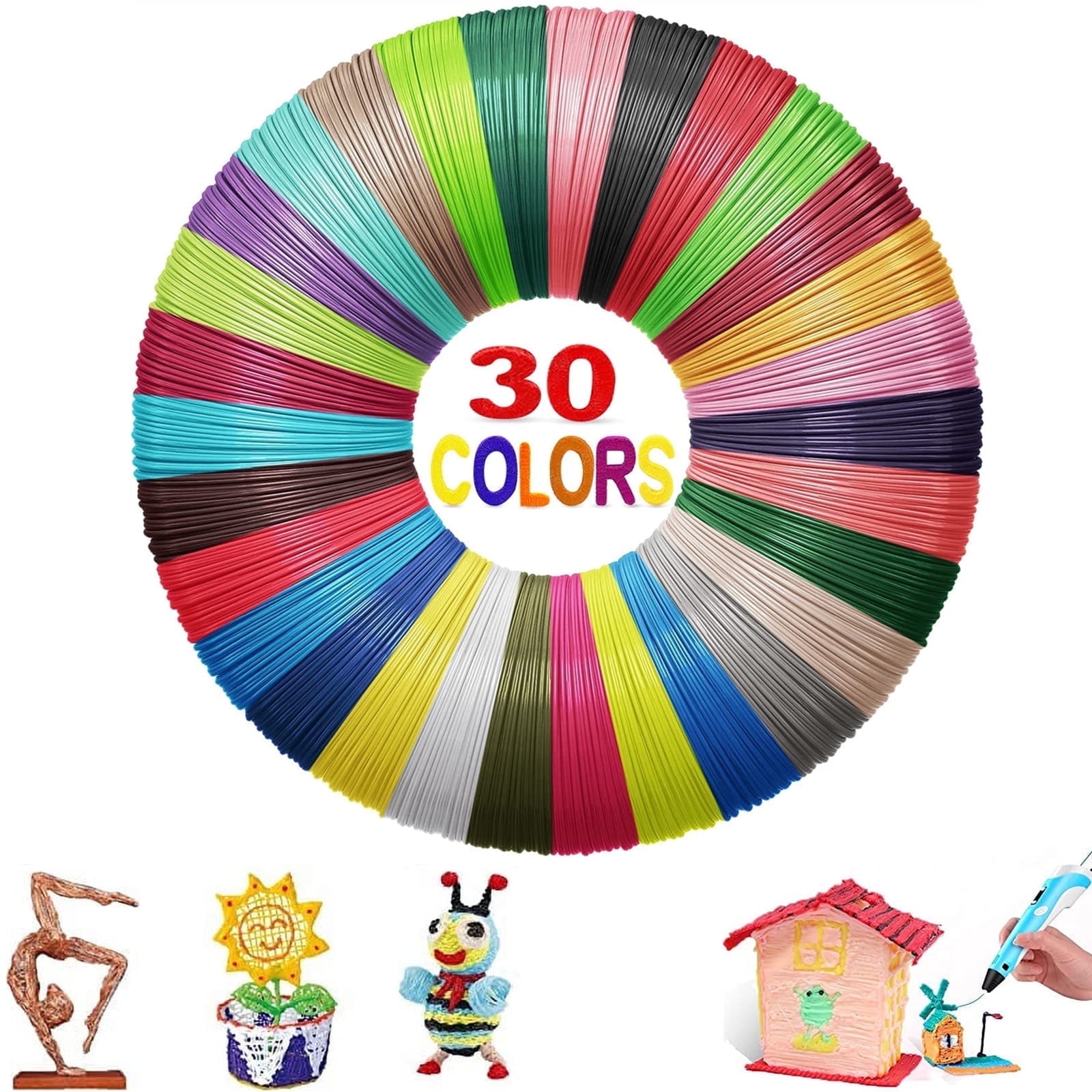 3D Pen PLA Filament Refills, 1.75mm PLA Filament Pack of 30 Colors Each ...