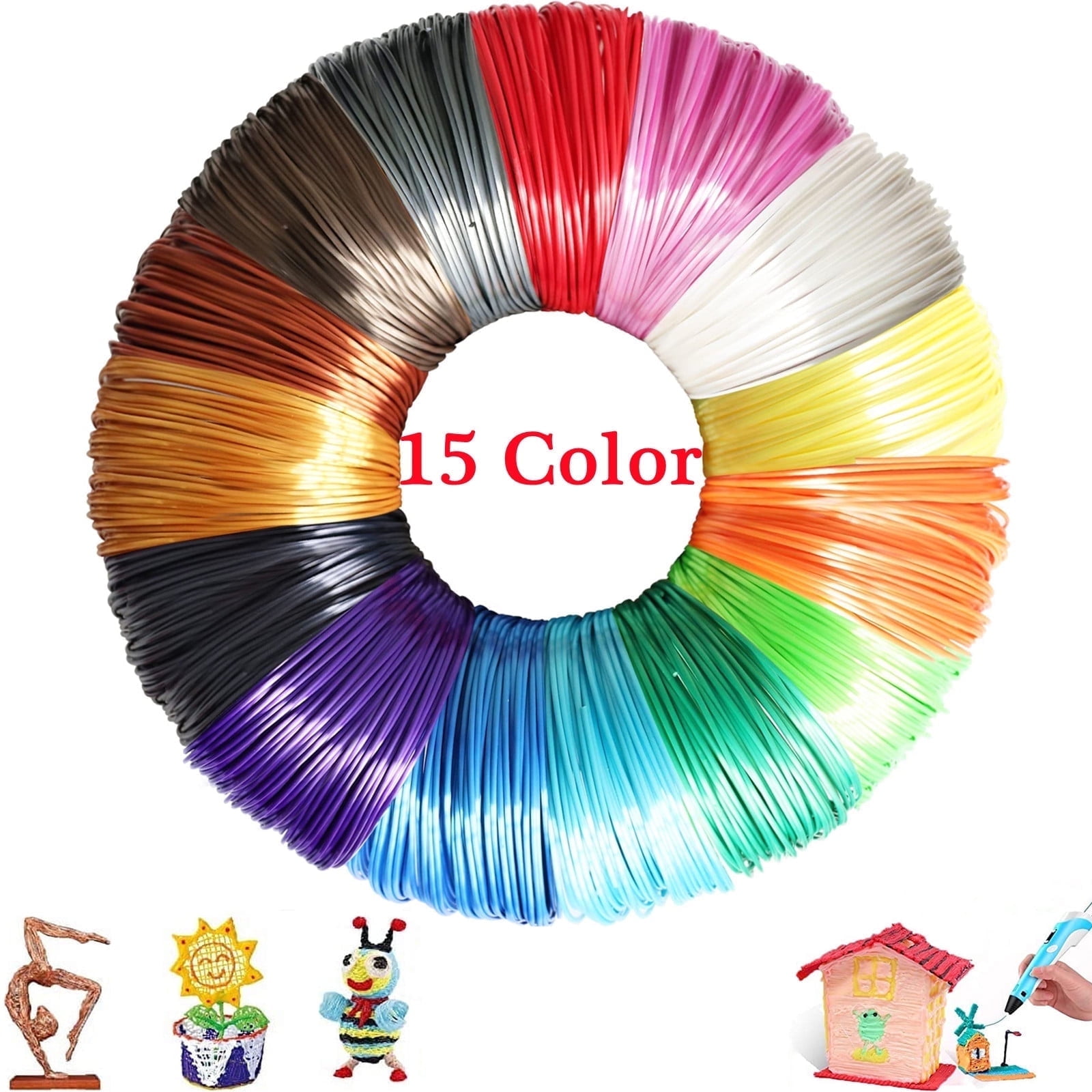 3D Pen PLA Filament Refills, 1.75mm PLA Filament Pack of 15 Colors Each ...