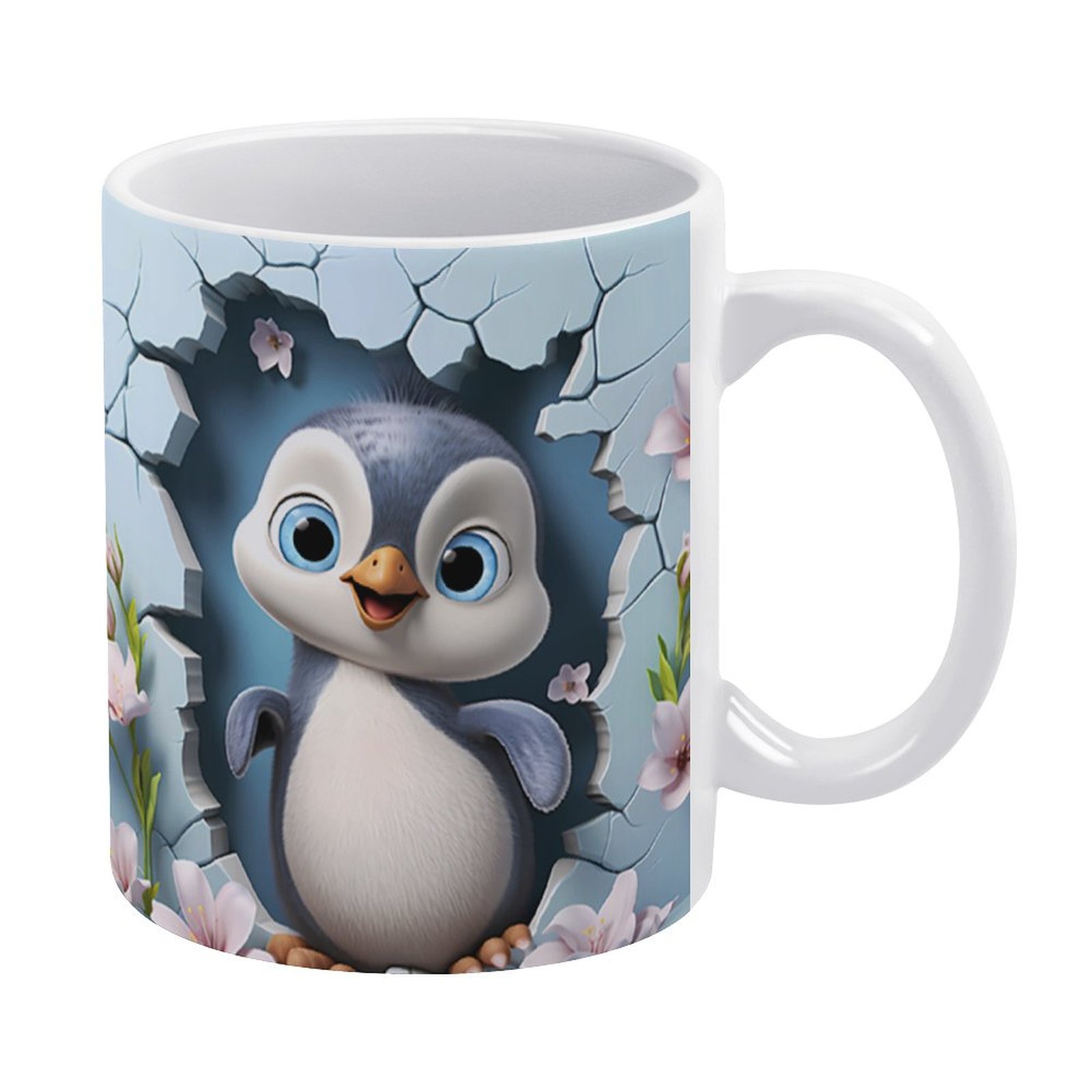 3D Penguin Hole In A Wall Templa 11Oz Mug Coffee Cup, Creative Space ...