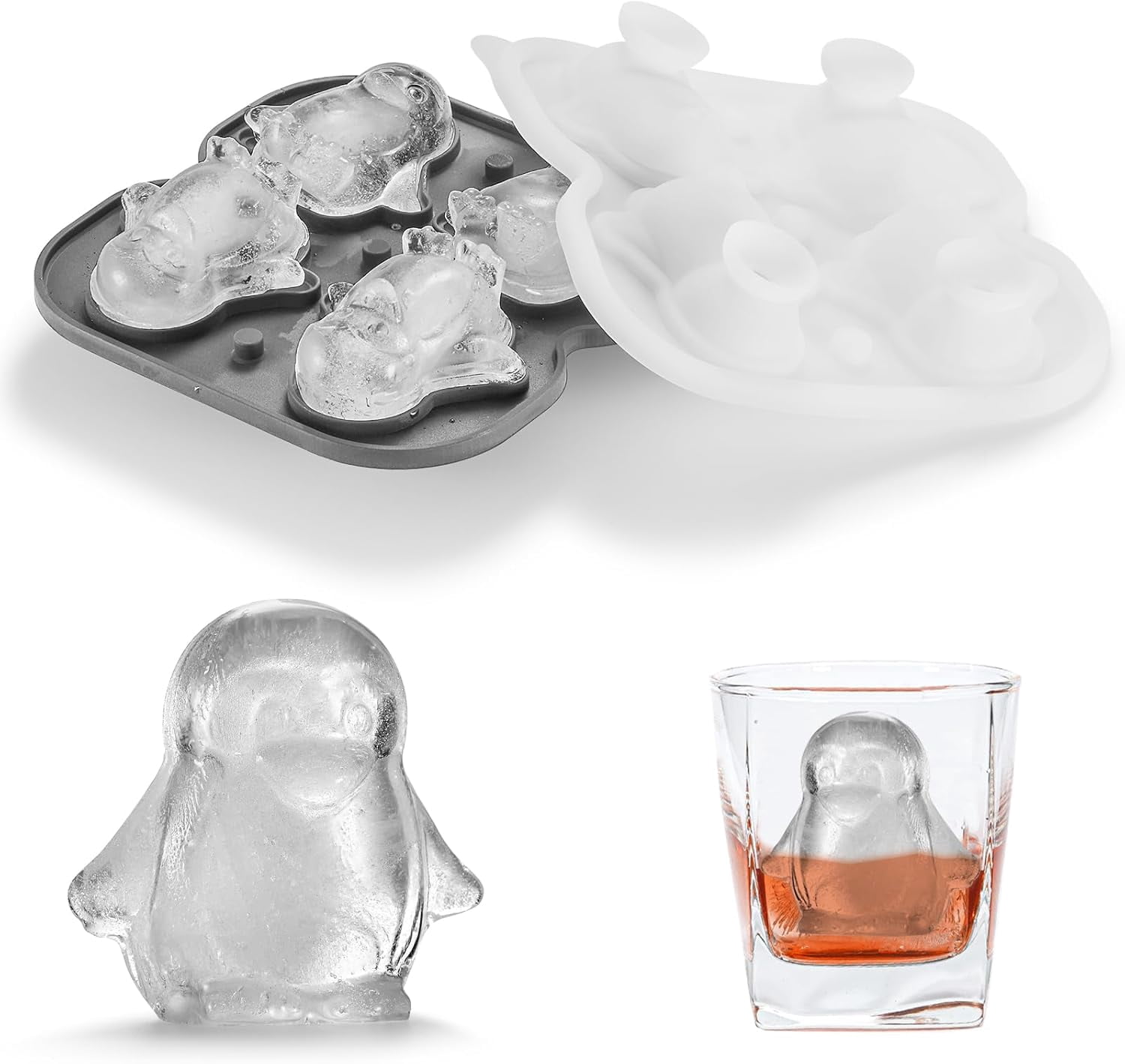 3D Penguin Ice Cube Tray, 2.2" Large Thicked Silicone Fun Shapes ...