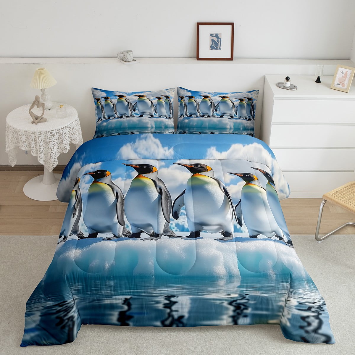 3D Penguins Bedding Set Twin Size Winter Style Ocean Ice Comforter ...