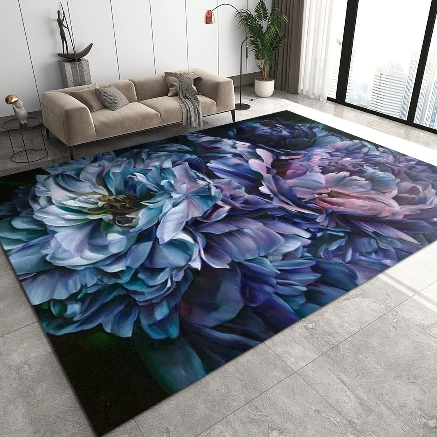 3D Peony Orchid Area Rugs, European Retro Hand-Painted Graffiti Flowers ...