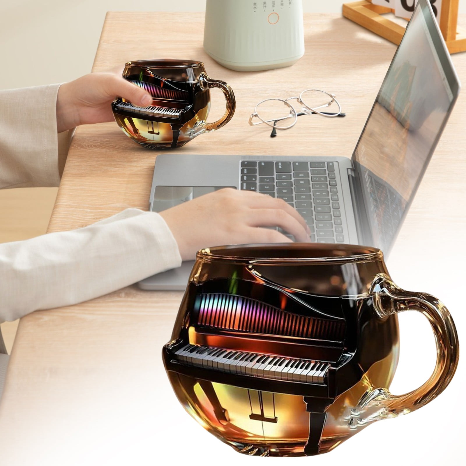 3D Piano Shaped Glass Coffee Mug - Novelty Music Themed Cup with ...