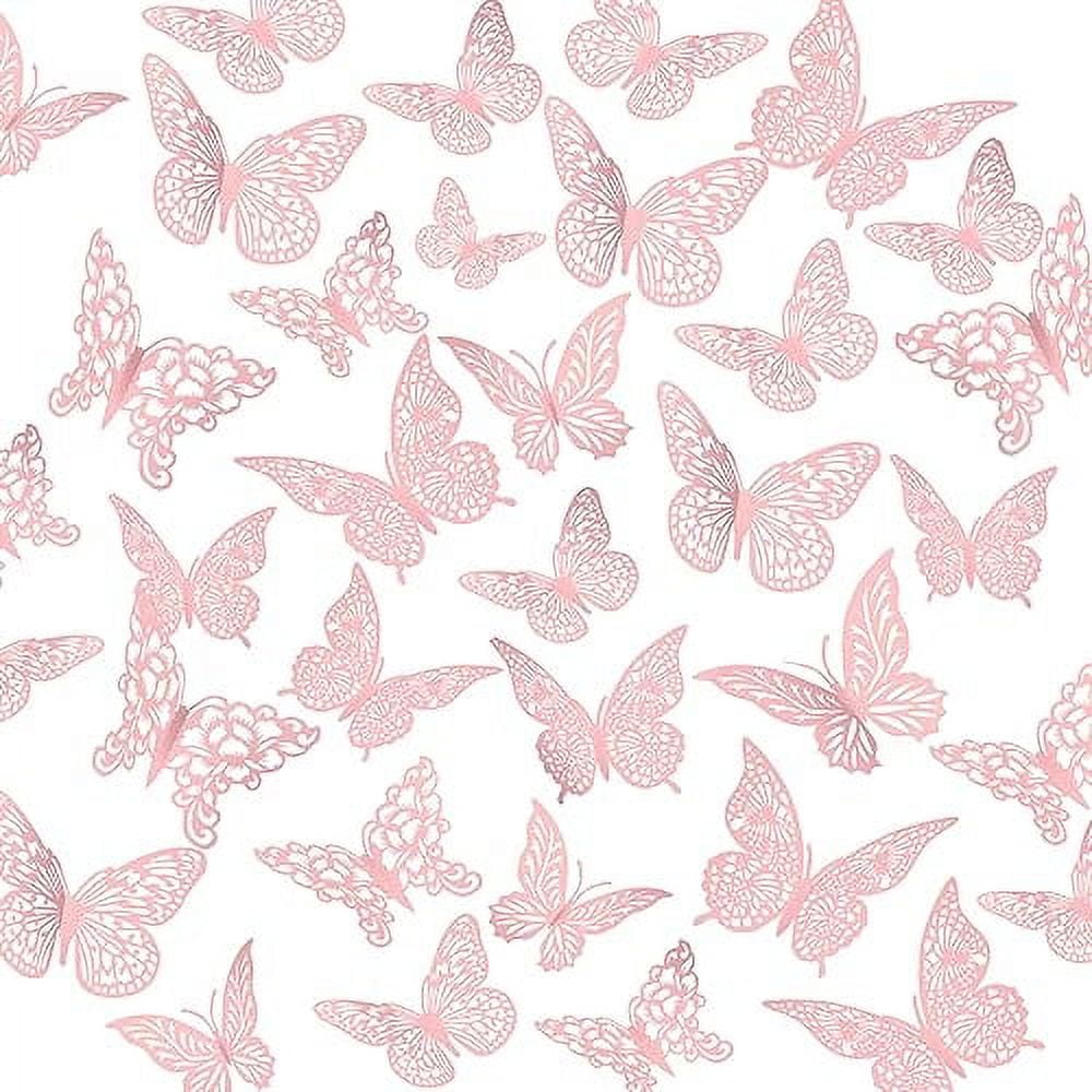 3D Pink Butterfly Decorations Butterflies Stickers, XUNXMAS 96Pcs 4 ...