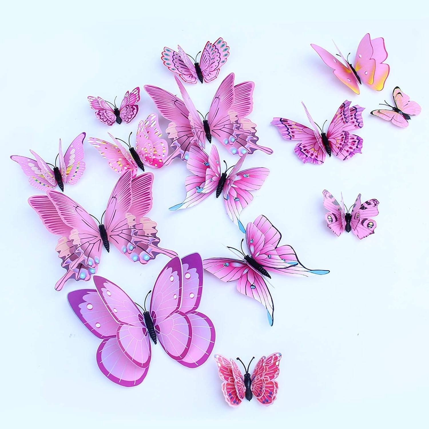 3D Pink Butterfly Wall Stickers 24 Pcs Butterflies Decal Waterproof ...