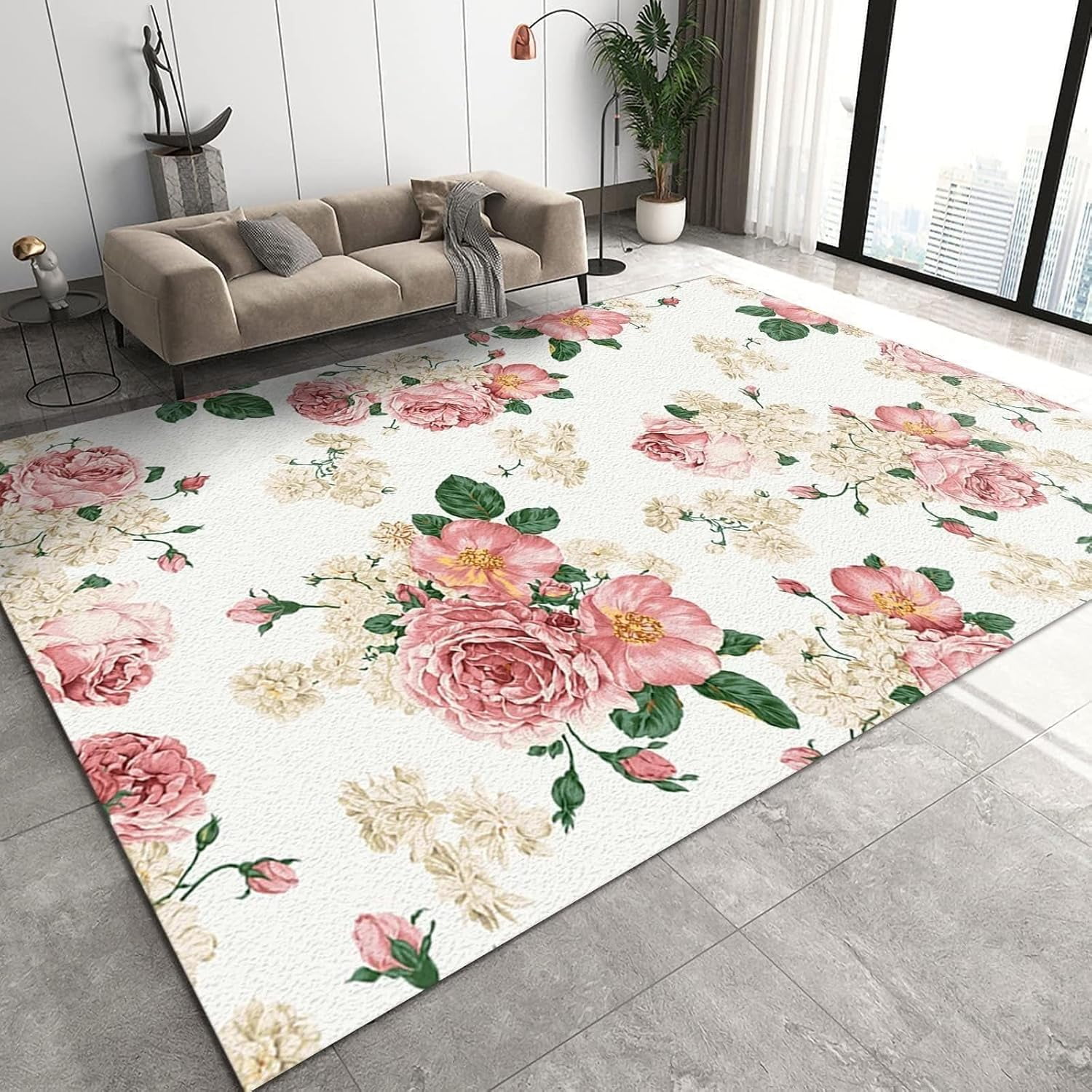 3D Pink Flower Area Rugs, Romantic Rug On White Background, Porch Mat ...