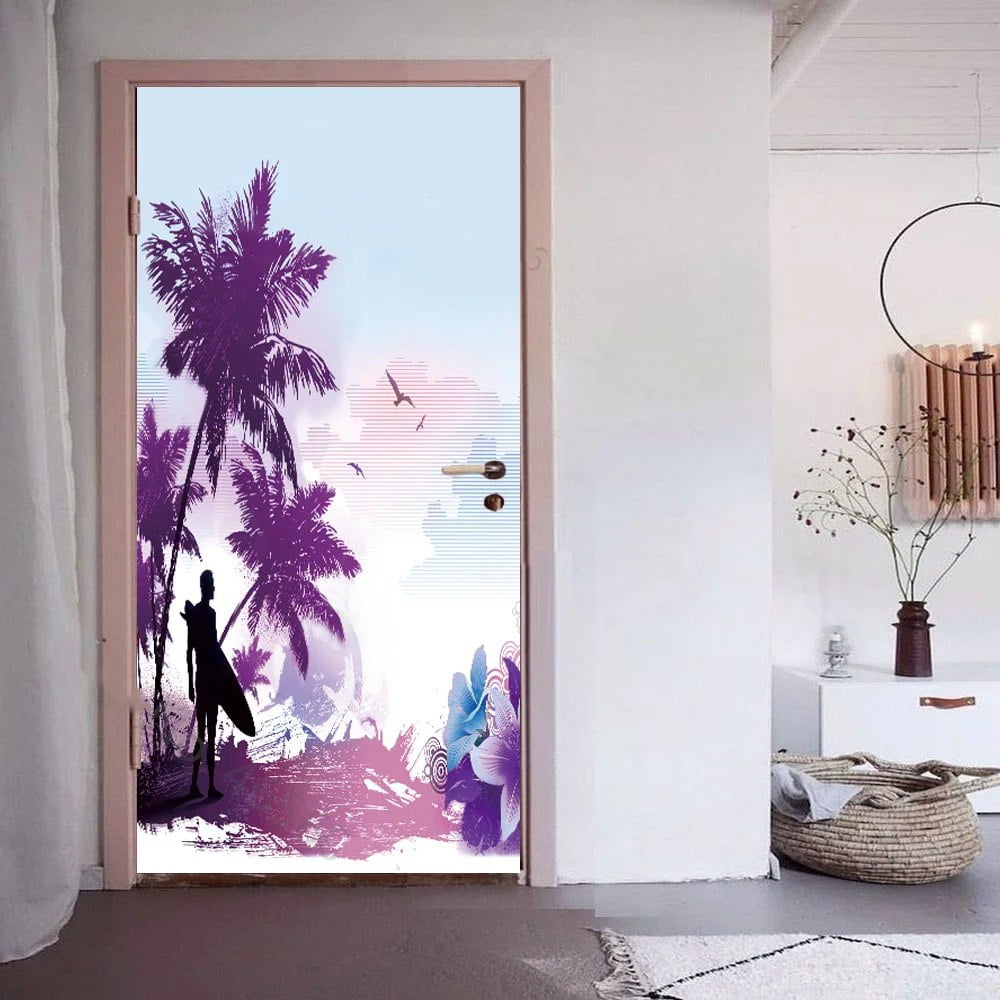 3D Pink Flower Door Sticker Self Adhesive PVC Setting Sun Pink Natural ...