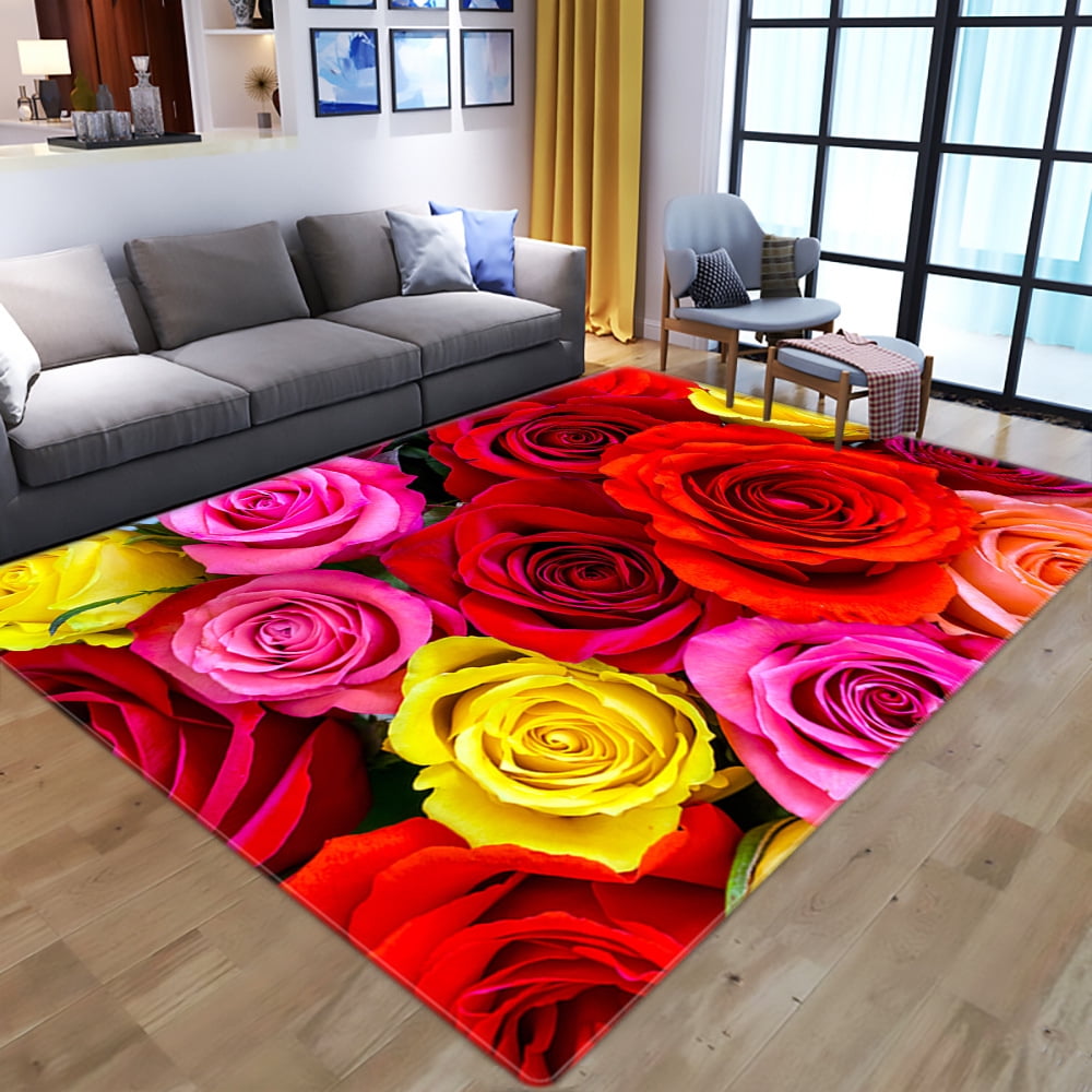 3D Pink Flowers Pattern Carpets for Living Room Bedroom Floor Mat Child ...