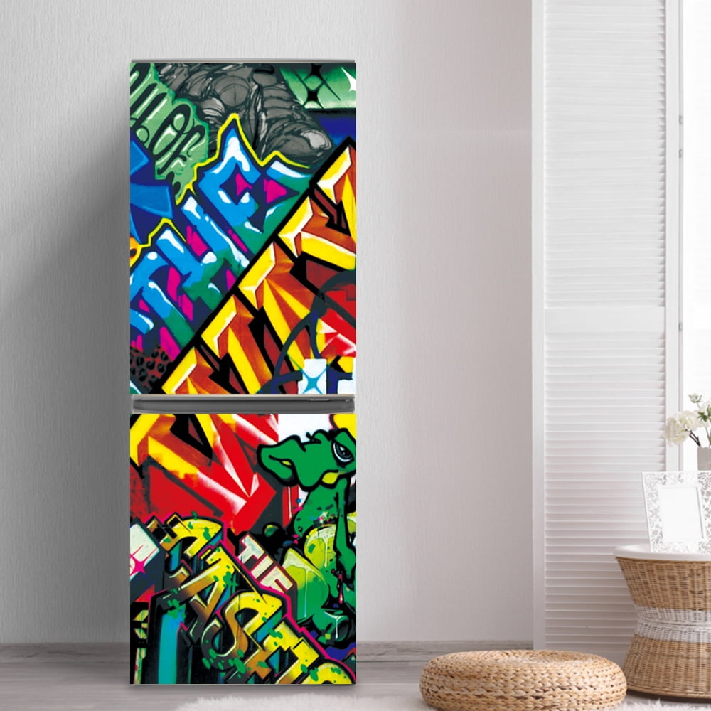 3D Pink Girl Refrigerator Sticker Door Cover Renovation Adhesive Vinyl ...