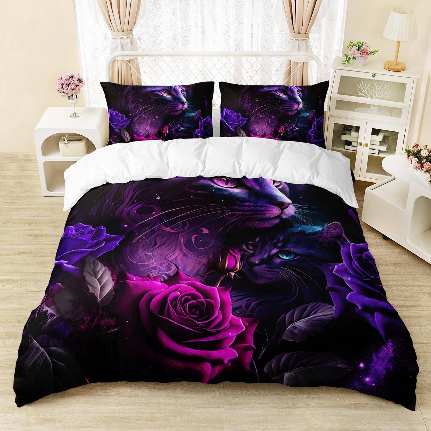 3D Pink Rose Duvet Cover King Size Roses with Butterfly Bedding Set for ...