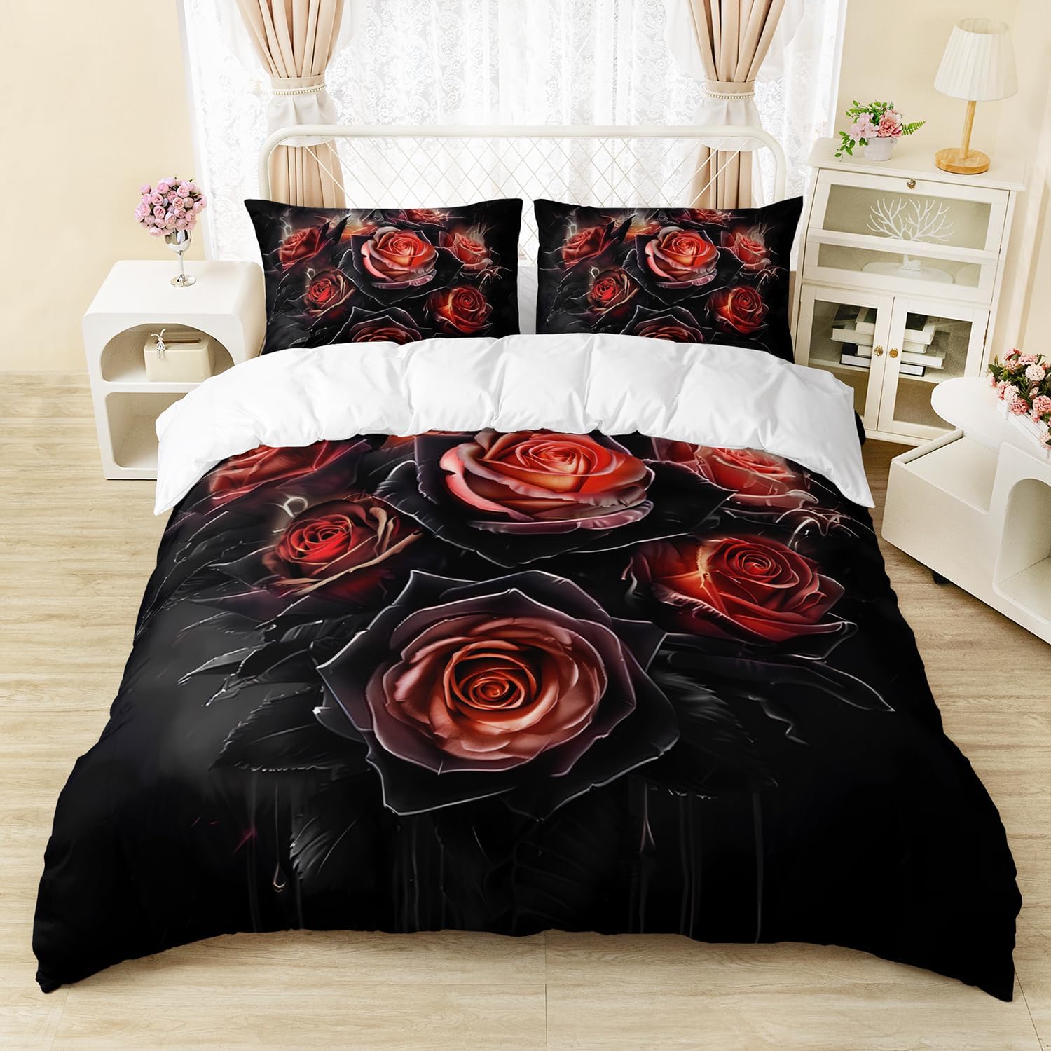 3D Pink Rose Duvet Cover King Size Roses with Butterfly Bedding Set for ...
