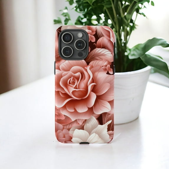 3D Pink Roses Floral Protective Themed Phone Case for 17 16 15 14 13 12 ...