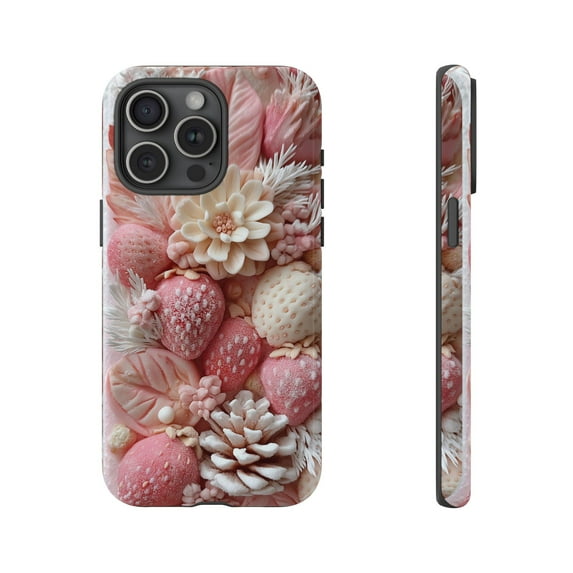 3D Pink Strawberry Floral Phone Case Cute Pastel Kawaii iPhone 17 11 12 ...