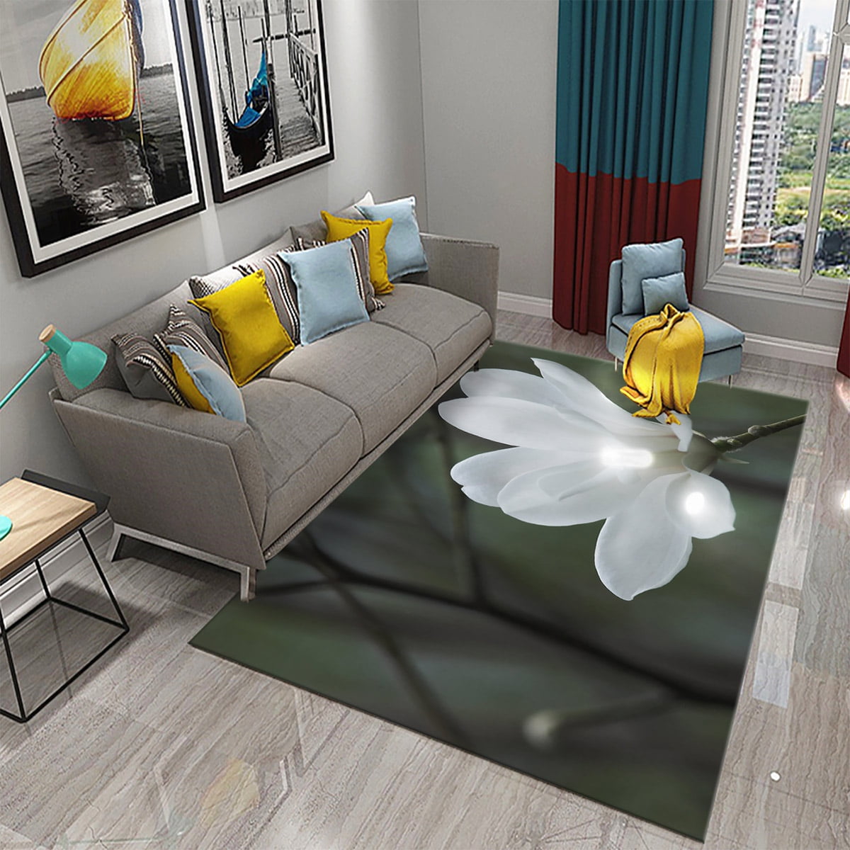 3D Pink White Magnolia Flower Carpet for Living Room Bedroom ration ...