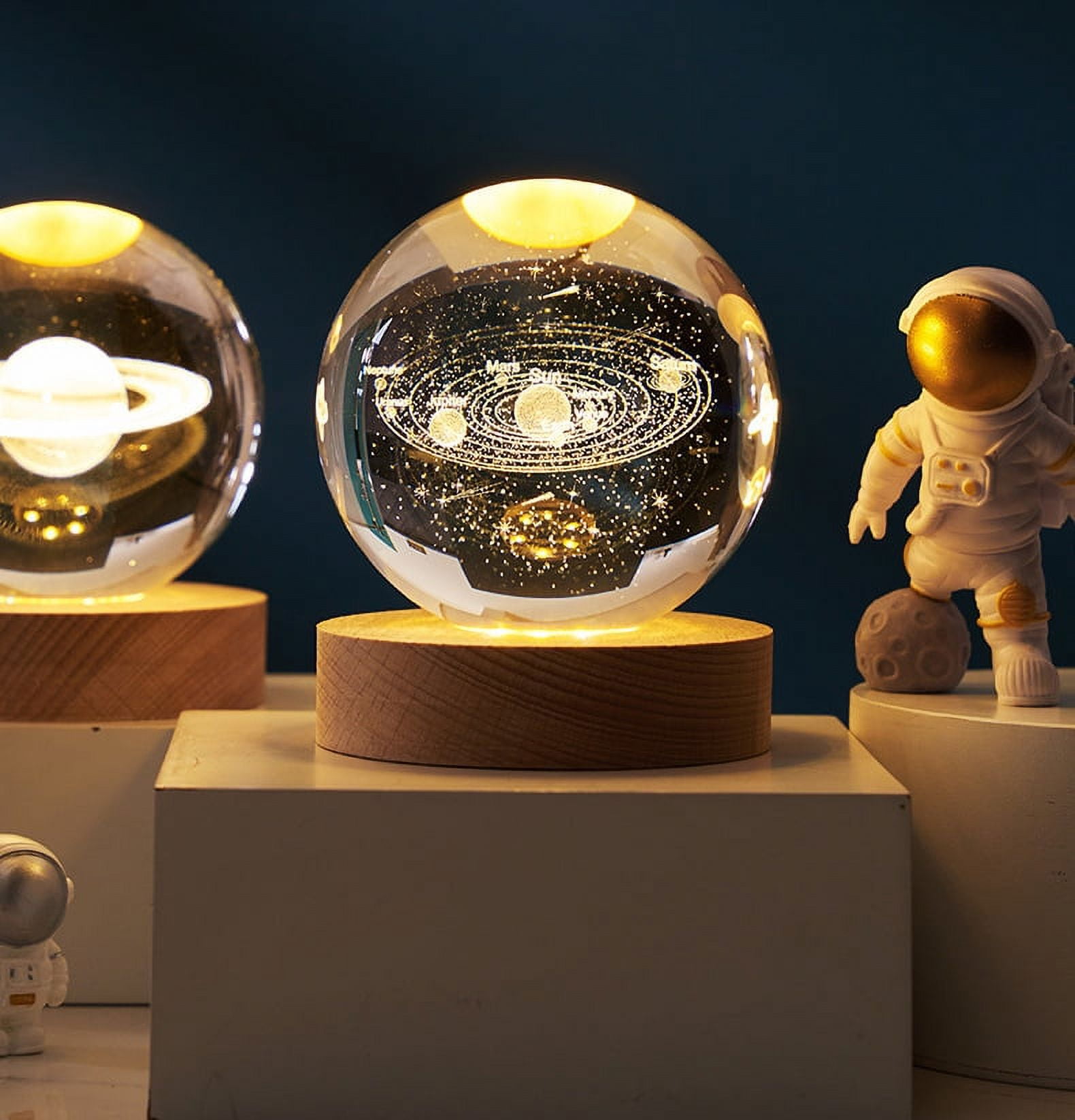 3D Planet Crystal Ball,with Wooden Base,3D Crystal LED Night Light ...