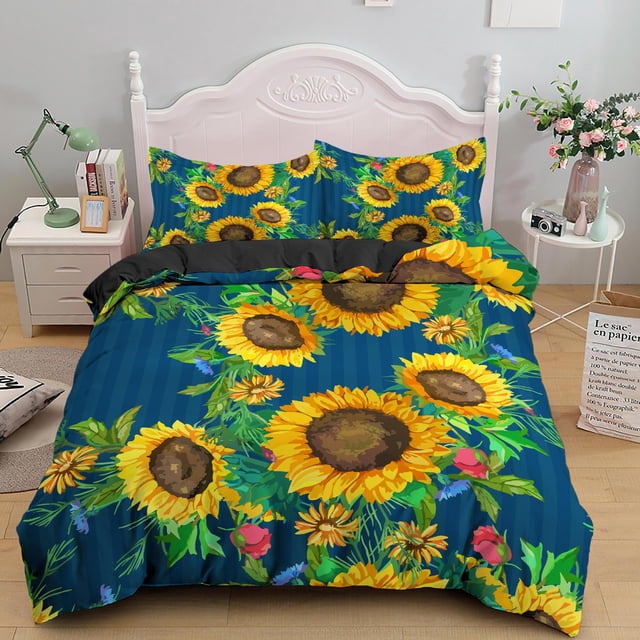 3D Plant Floral Bedding Set Sunflower Printed Quilt Cover Set with ...