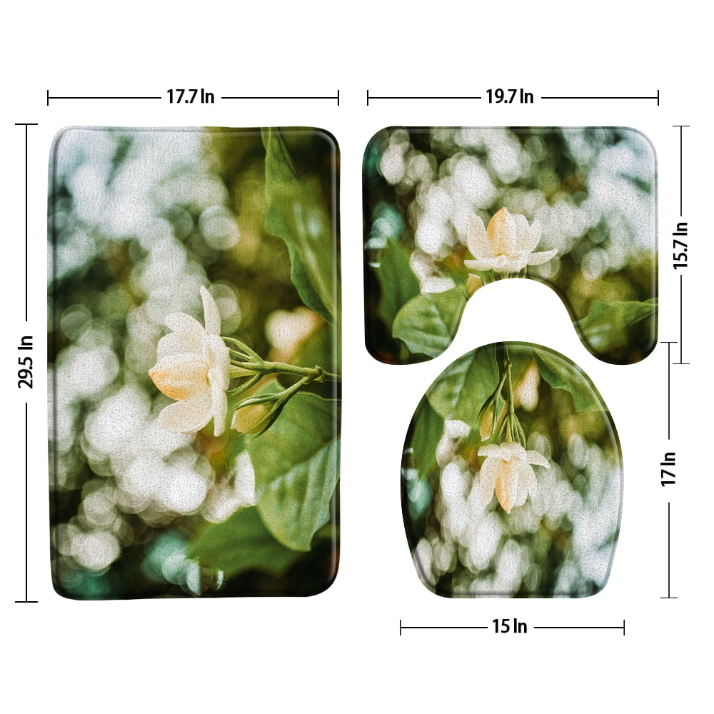 3D Plant Flowers Bath Mat Three-Piece Set Idyllic Non-Slip Bathroom Rug ...