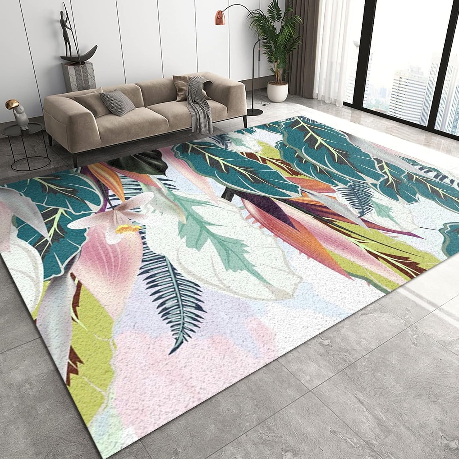 3D Plant Leaf Area Rugs, Large Non-Slip Carpet, Bathroom Rugs High ...