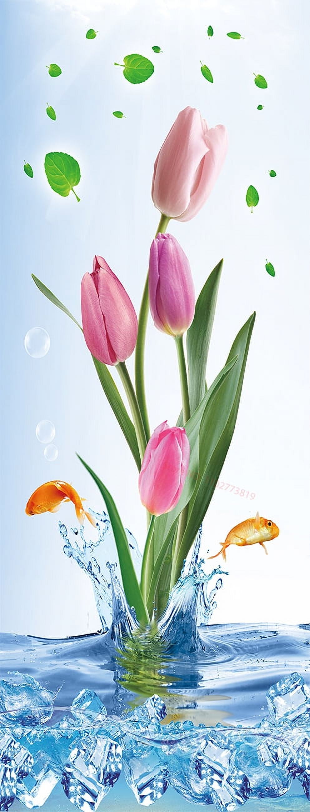 3D Plants Flowers Static Electricity Adhesive Free Bathroom Sliding ...