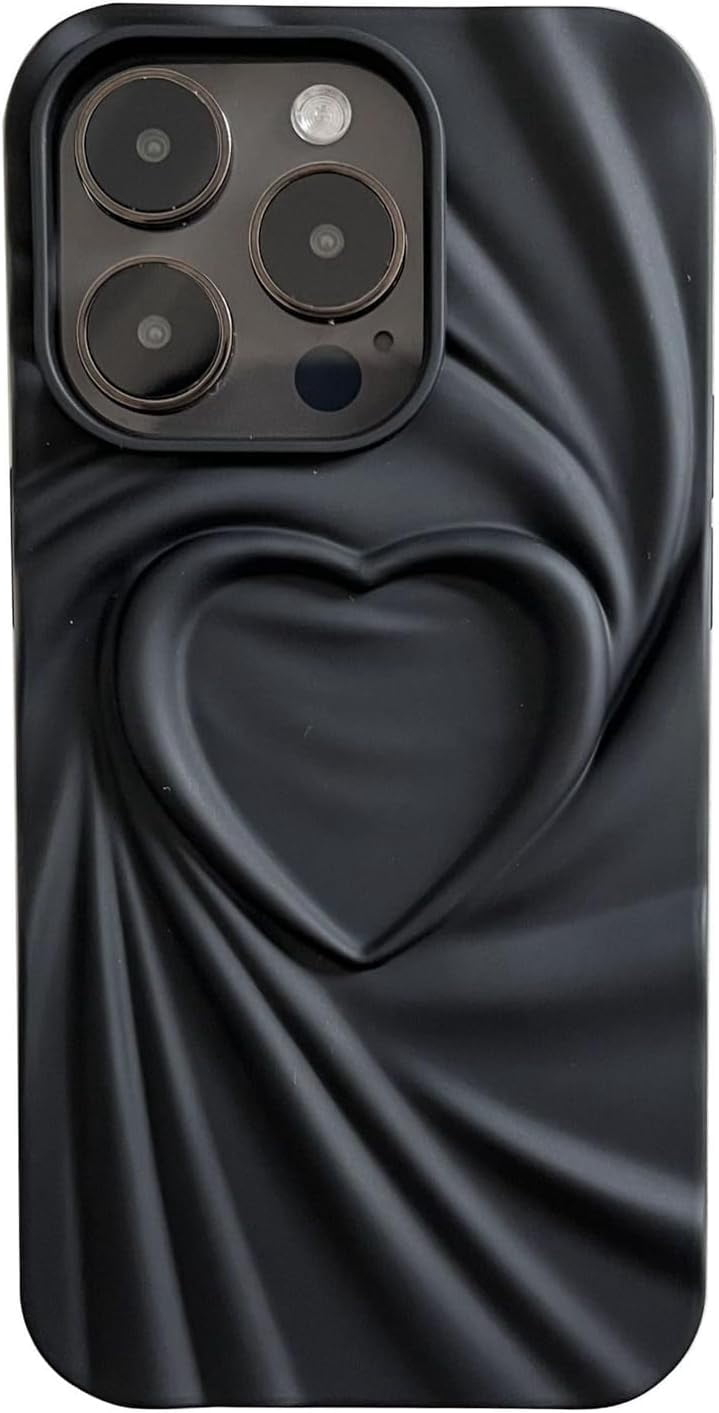 3D Pleated Heart Pattern Solid Color Personalized Phone Case Skin Feel ...