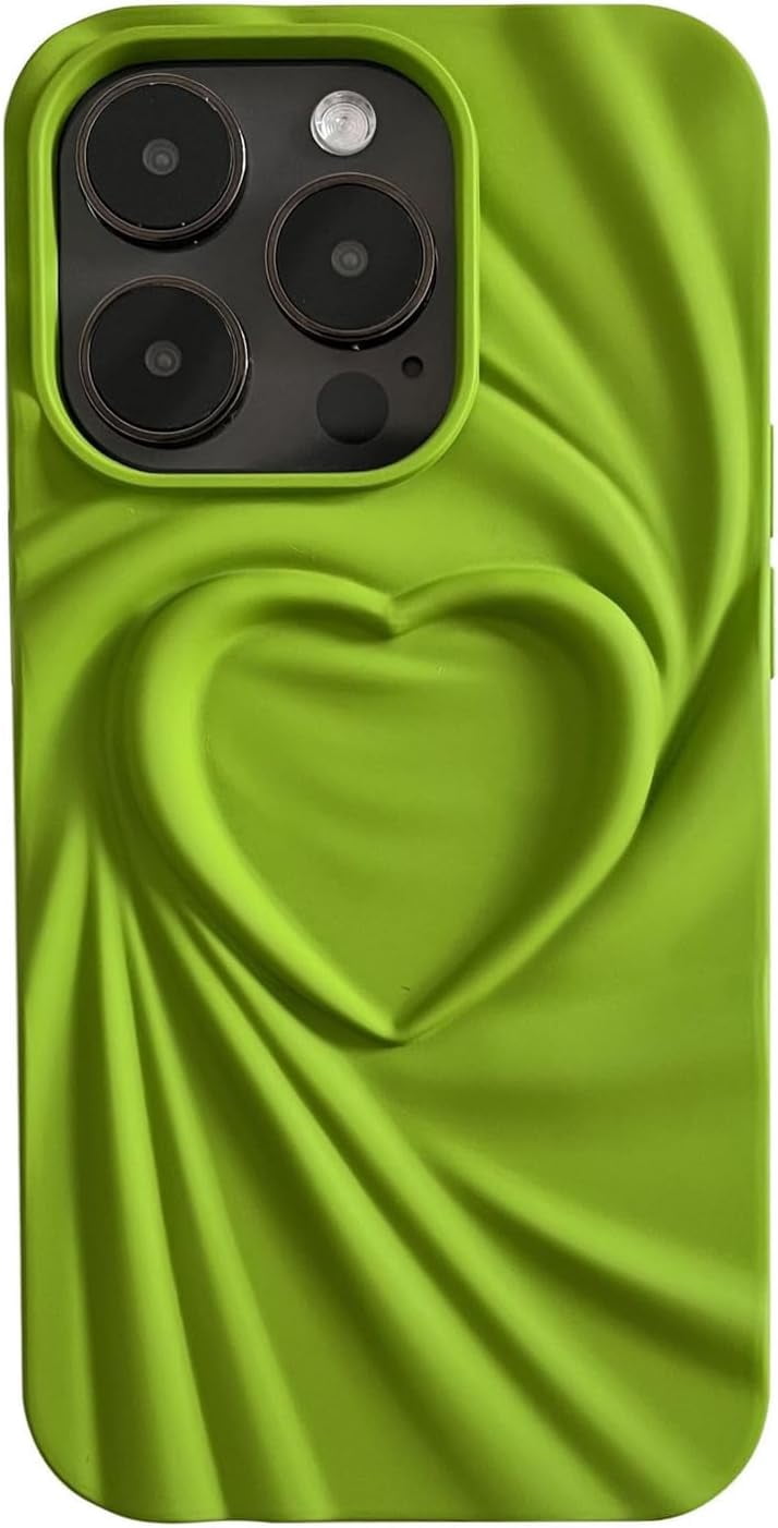 3D Pleated Heart Pattern Solid Color Personalized Phone Case Skin Feel ...