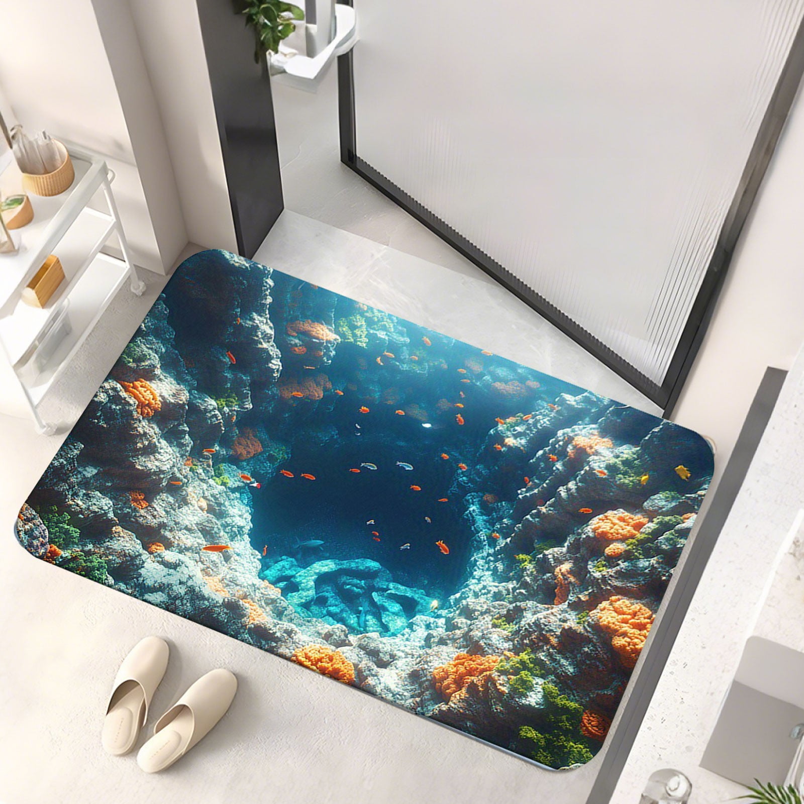 3D Pond Design Diatomaceous Earth Mat for Entryways, Non-Absorbent, Oil ...