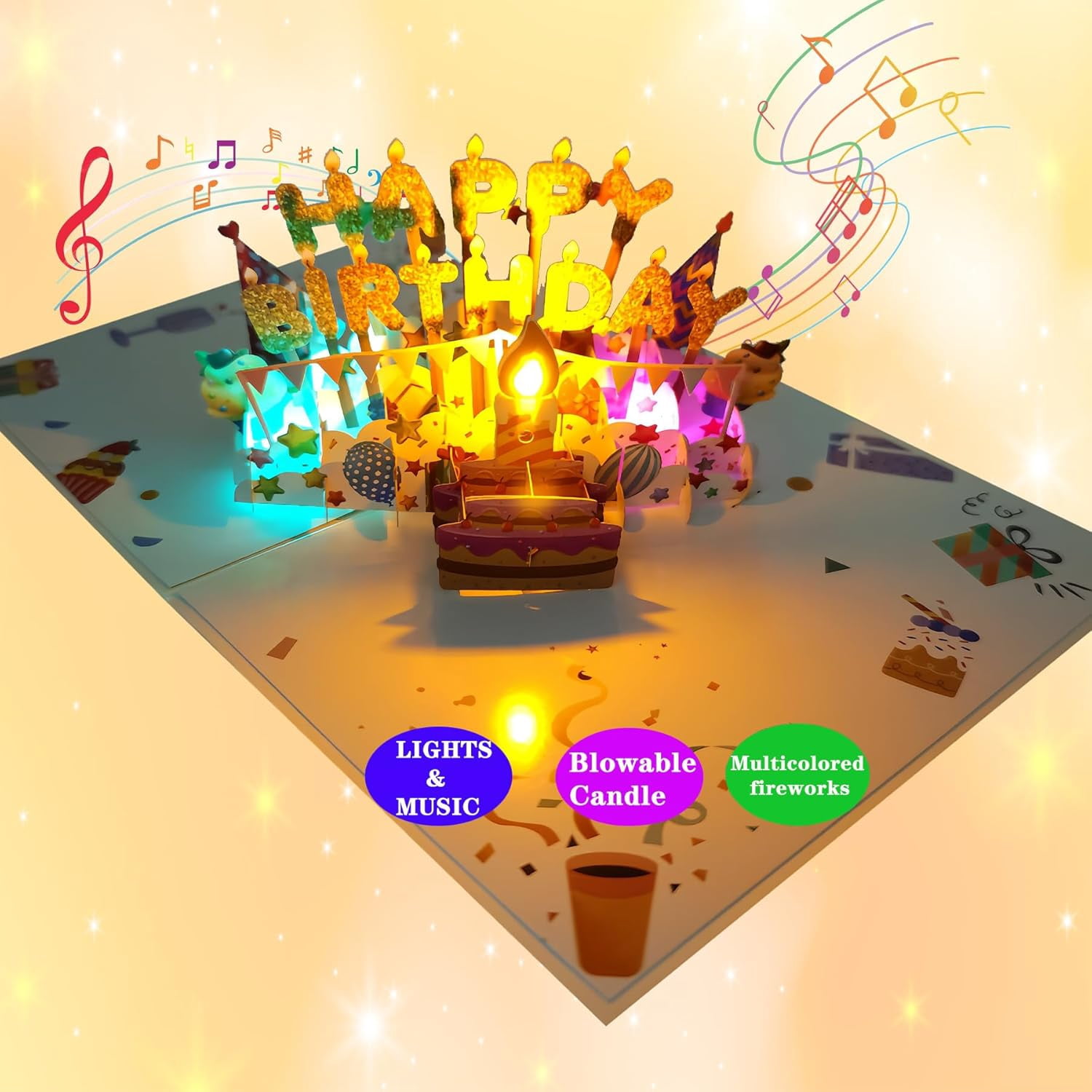 3D Pop Up Birthday Cards,Warming LED Light Birthday Cake Music Happy Birthday Card Postcards Pop ...