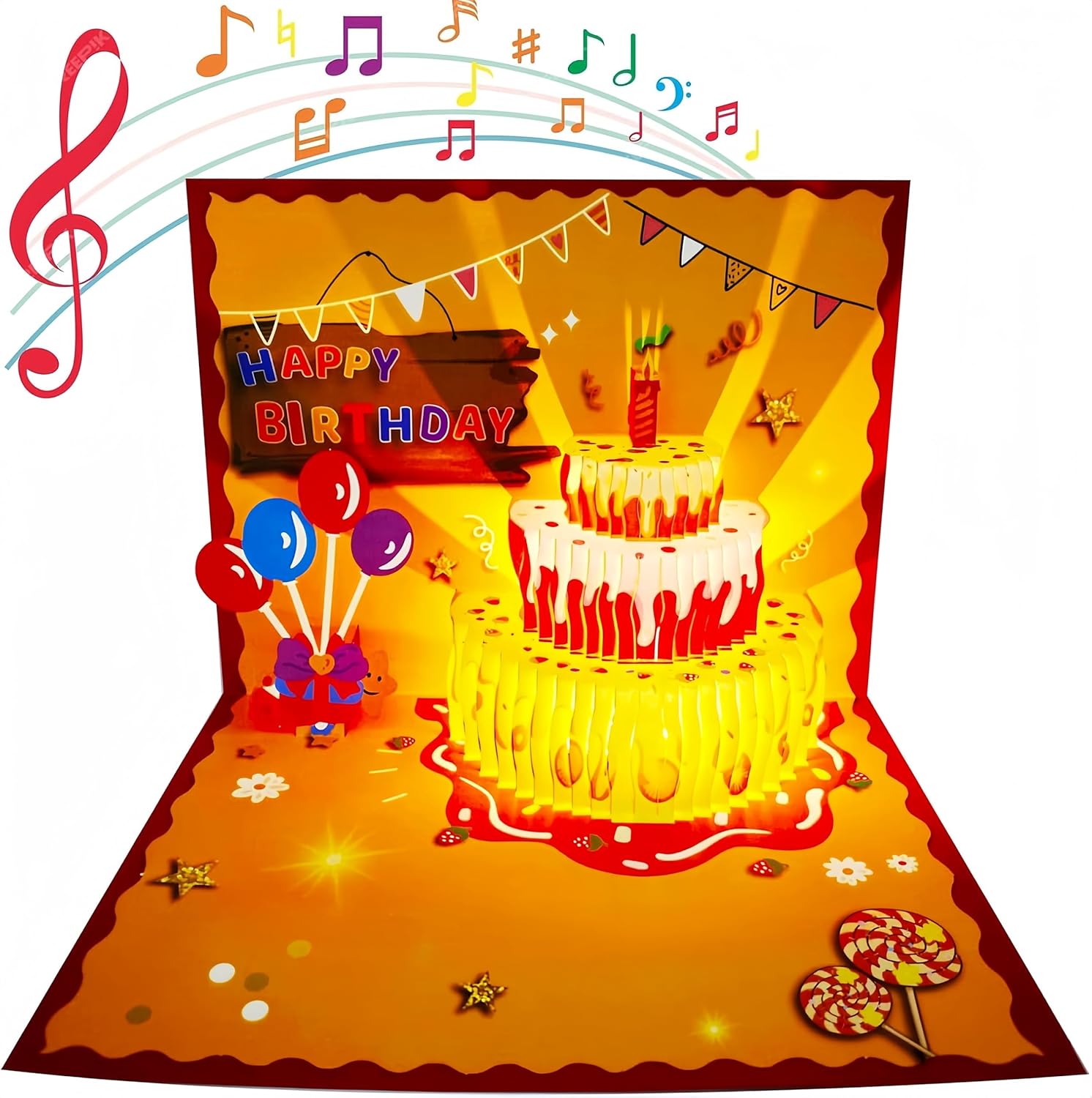 3D Pop Up Birthday Cards,Warming LED Light Birthday Cake Music Happy ...