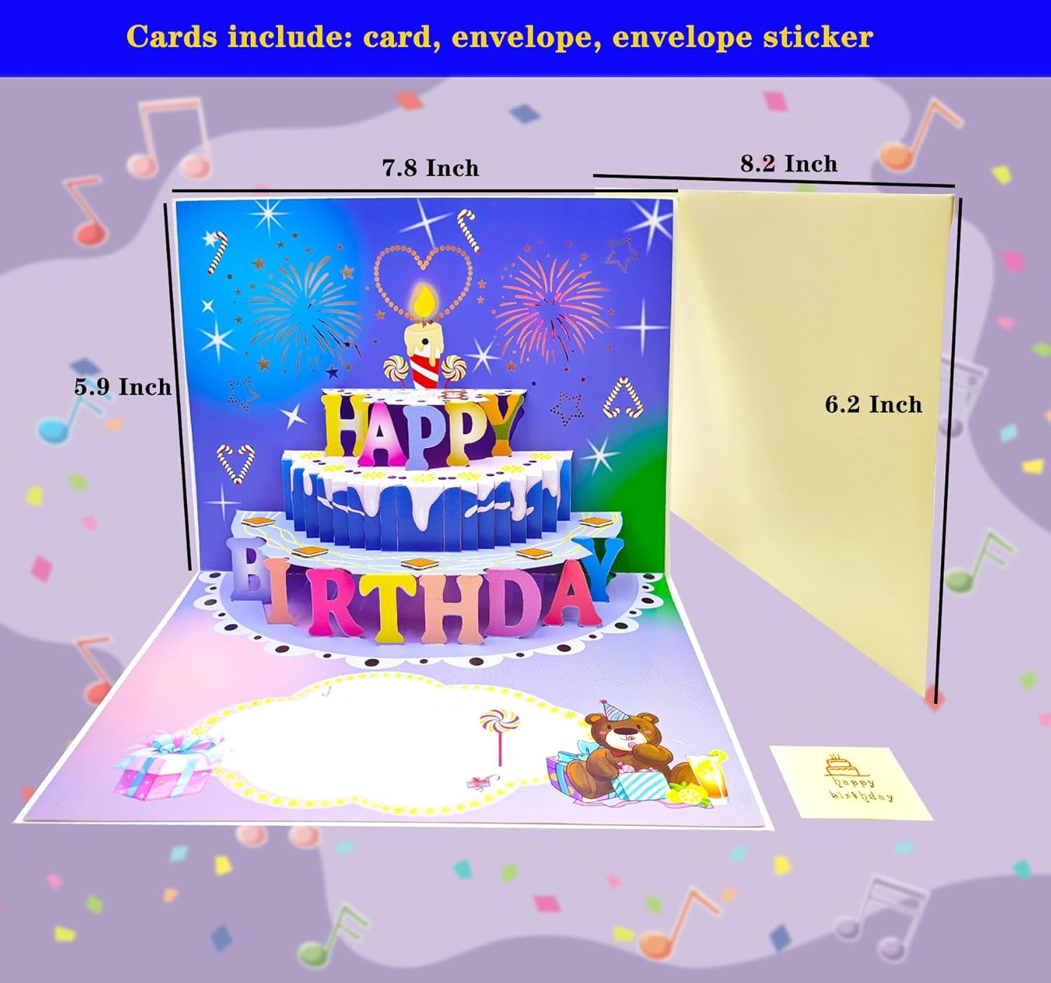 3D Pop Up Birthday Cards,Warming LED Light Birthday Cake Music Happy ...