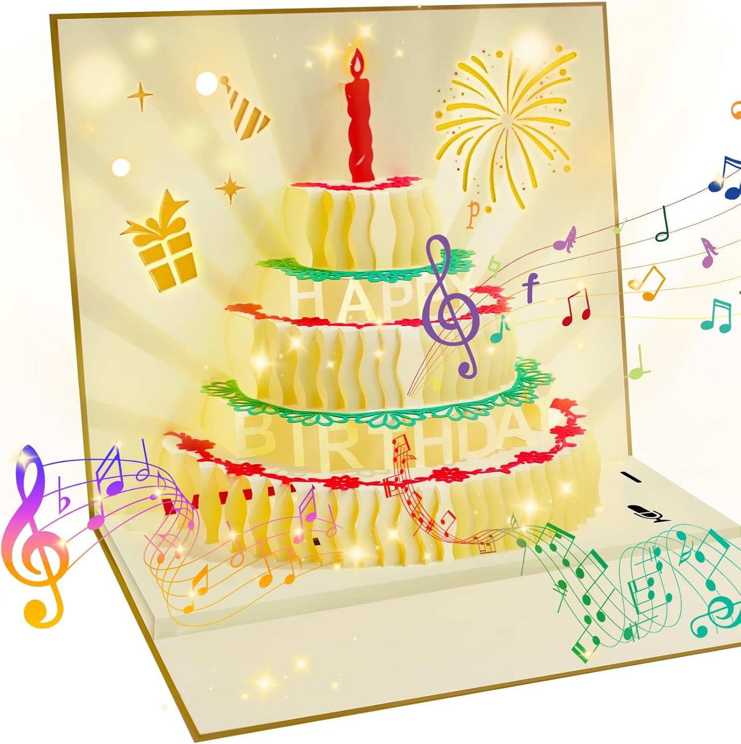 3D Pop Up Birthday Cards,Warming LED Light Birthday Cake Voice Recordable Happy Birthday Card ...