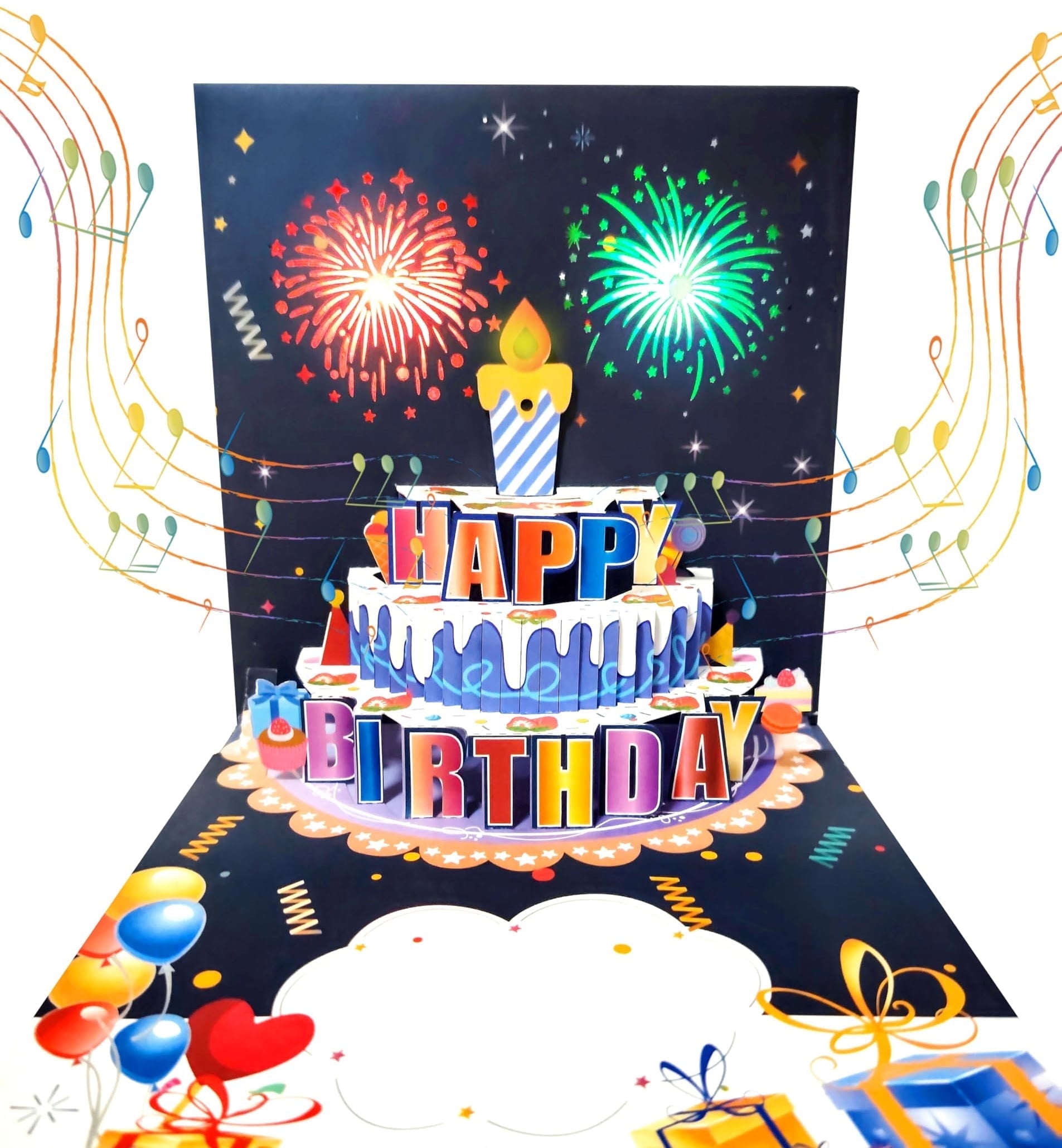 3D Pop Up Firework Birthday Cards, Musical LED Lights Birthday Card ...
