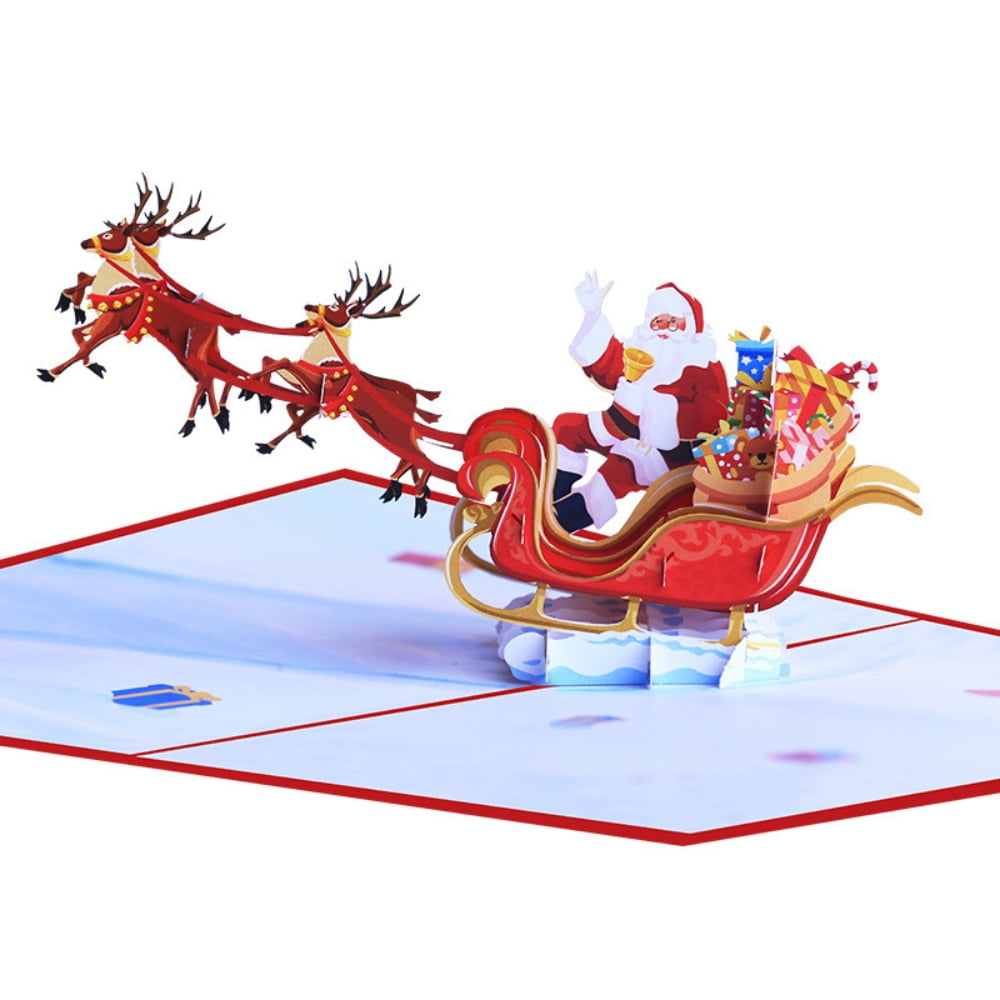 3D Pop Up Christmas Card, Santa Sleigh Pop-up Xmas Gift Card with Note ...
