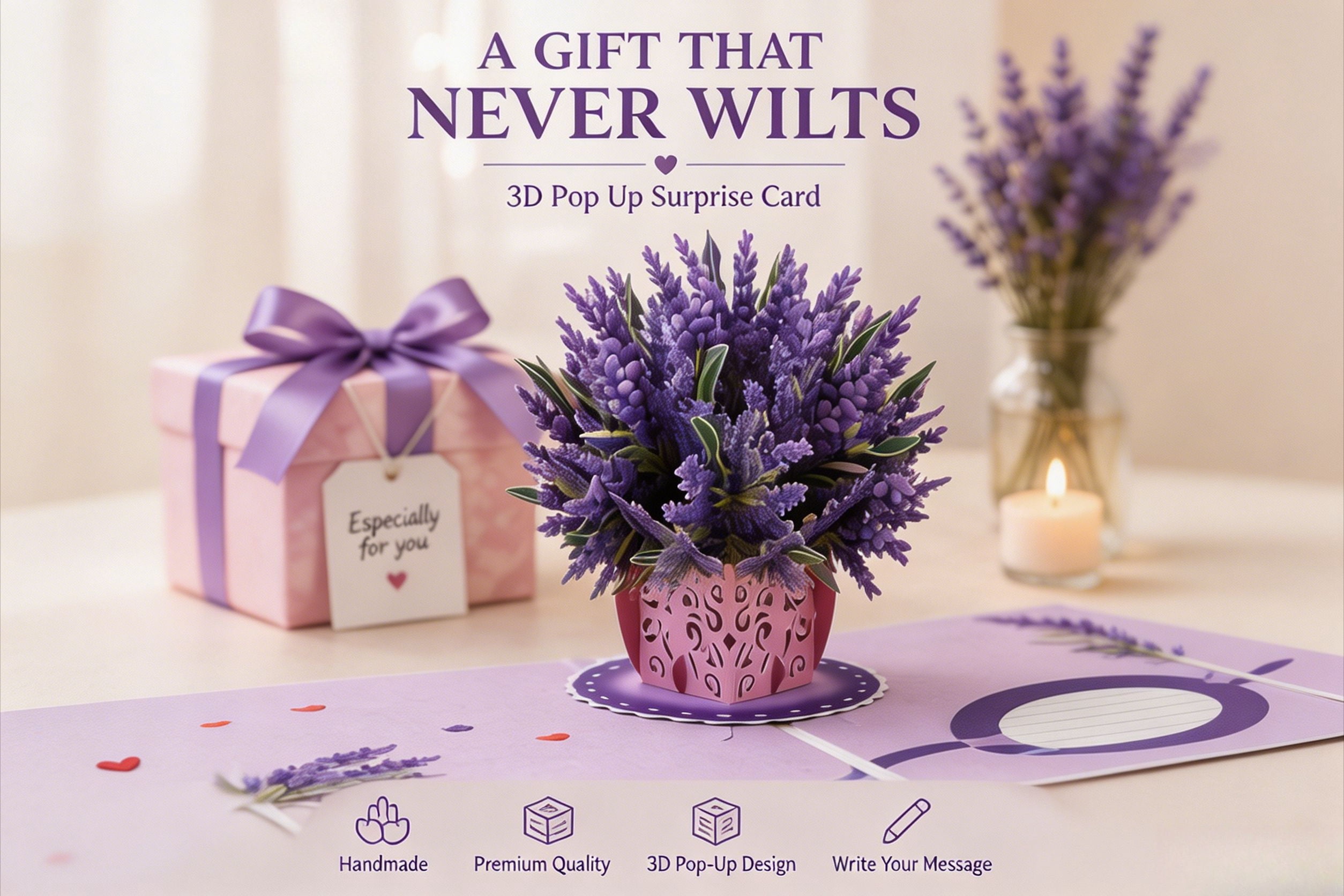 3D Pop-Up Greeting Card with Removable Sakura Bouquet, Creative ...