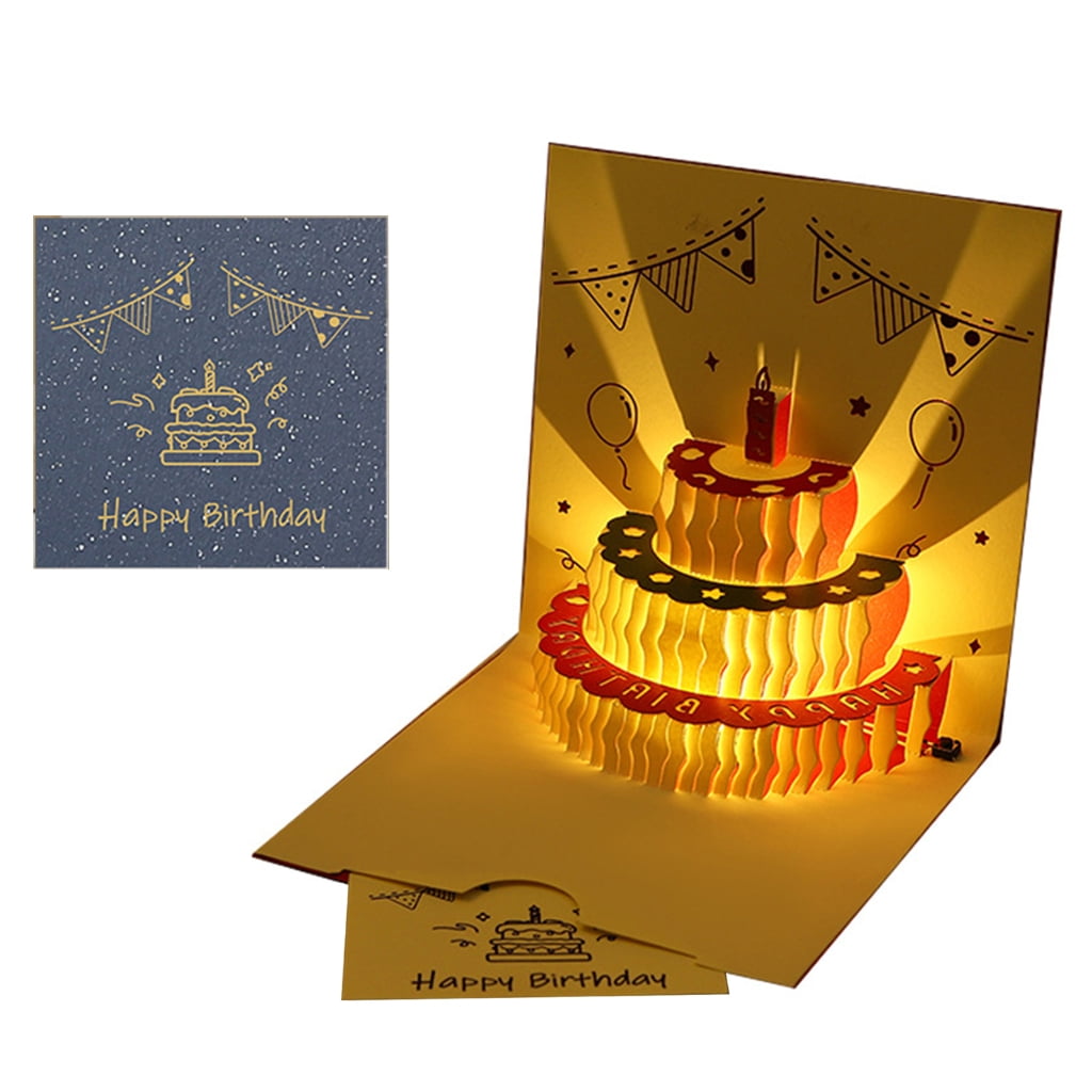 3D Pop up Happy Birthday Cake Led Light Foldable Greeting Card Festival ...